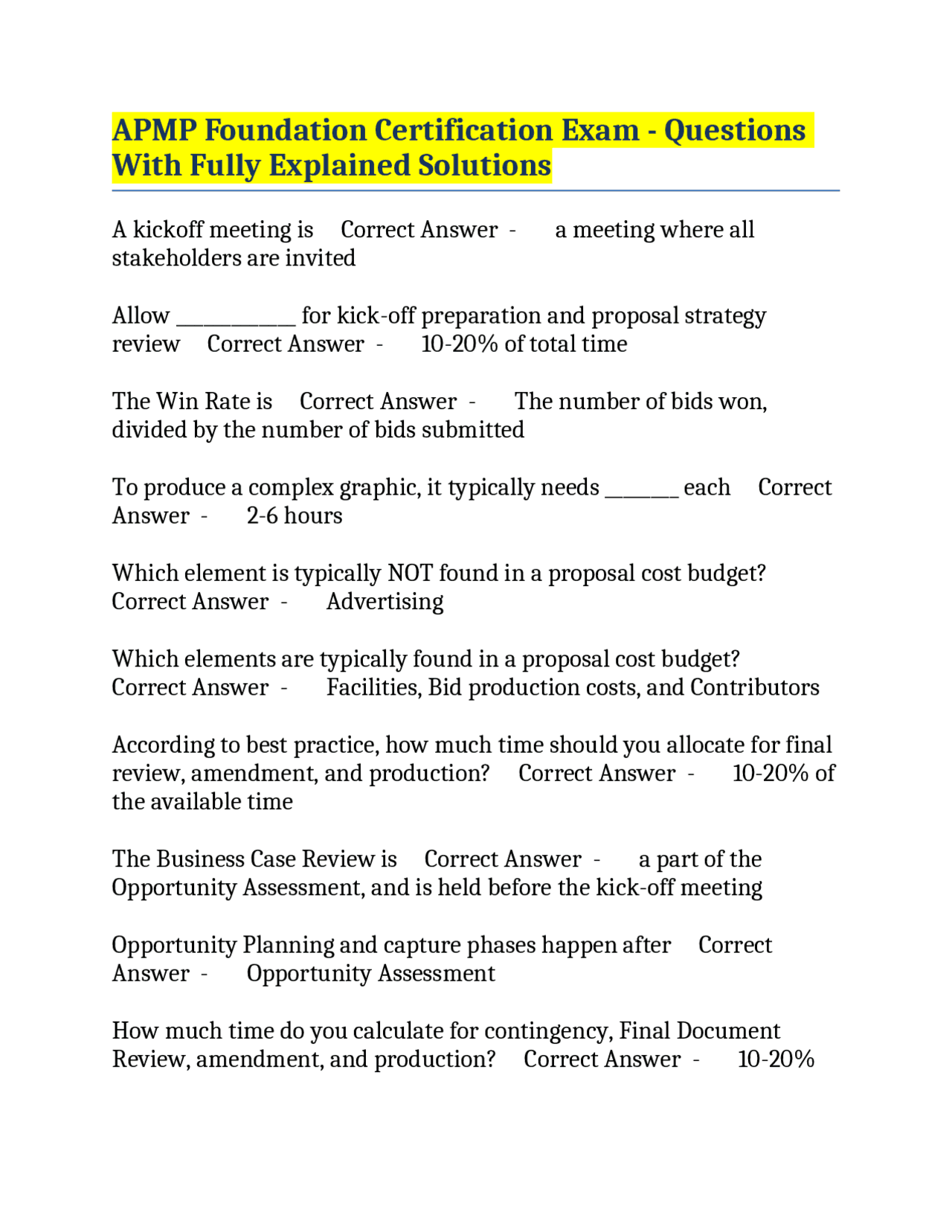 APMP Foundation Exam: Questions & Answers for Proposal Management ...