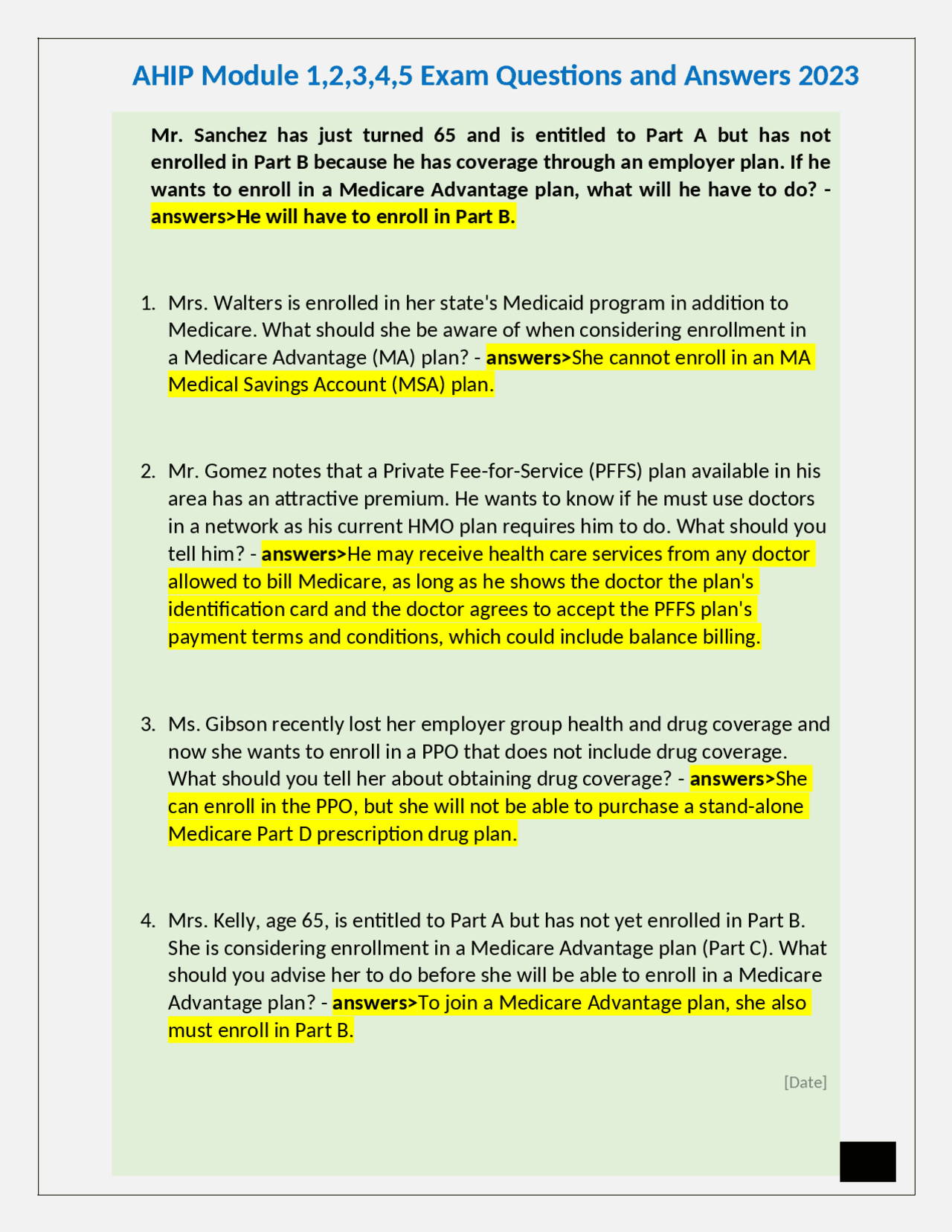 AHIP MODULES 1, 2, 3, 4, and 5 Actual Test Questions and Answers ...