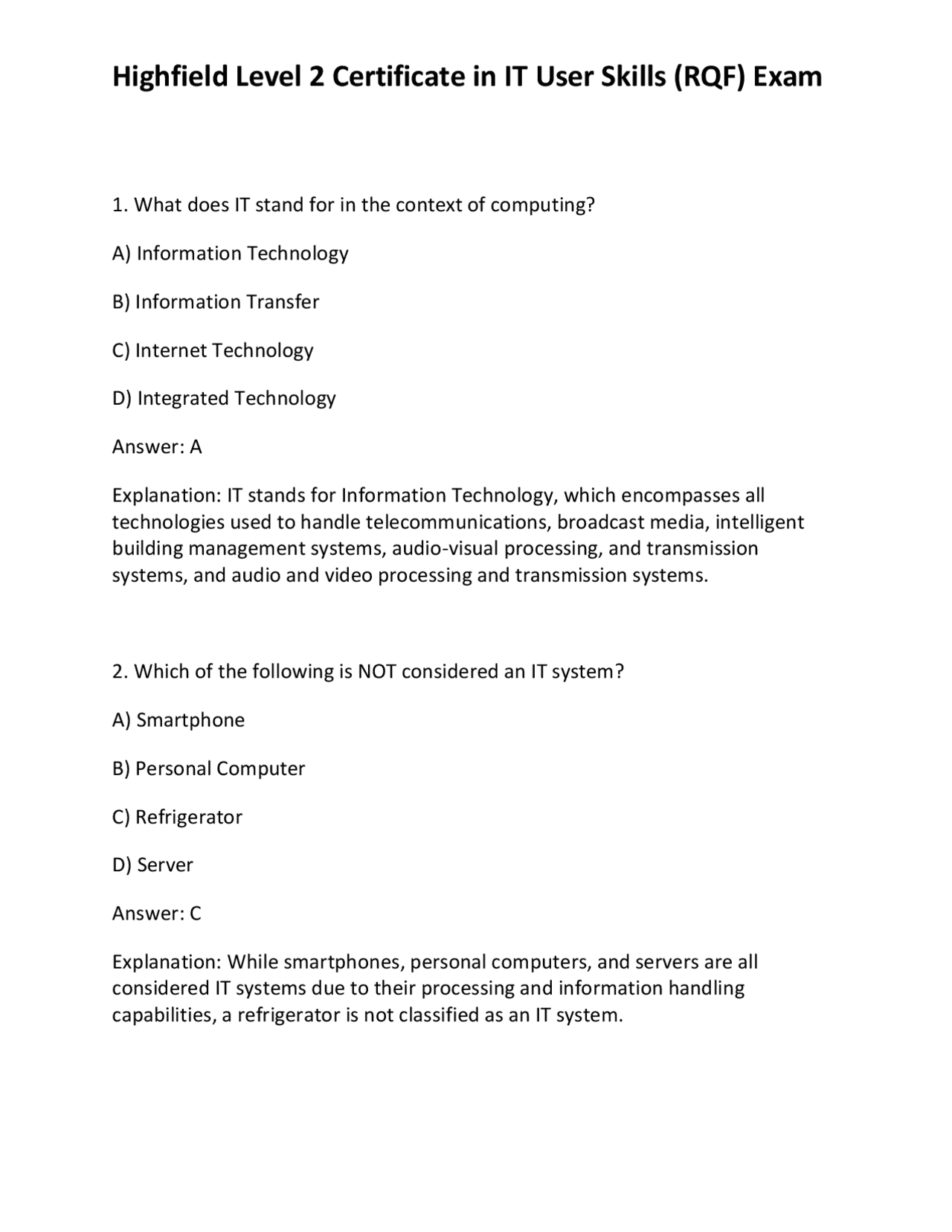 Highfield Level 2 Certificate in IT User Skills (RQF) Exam | Exams ...