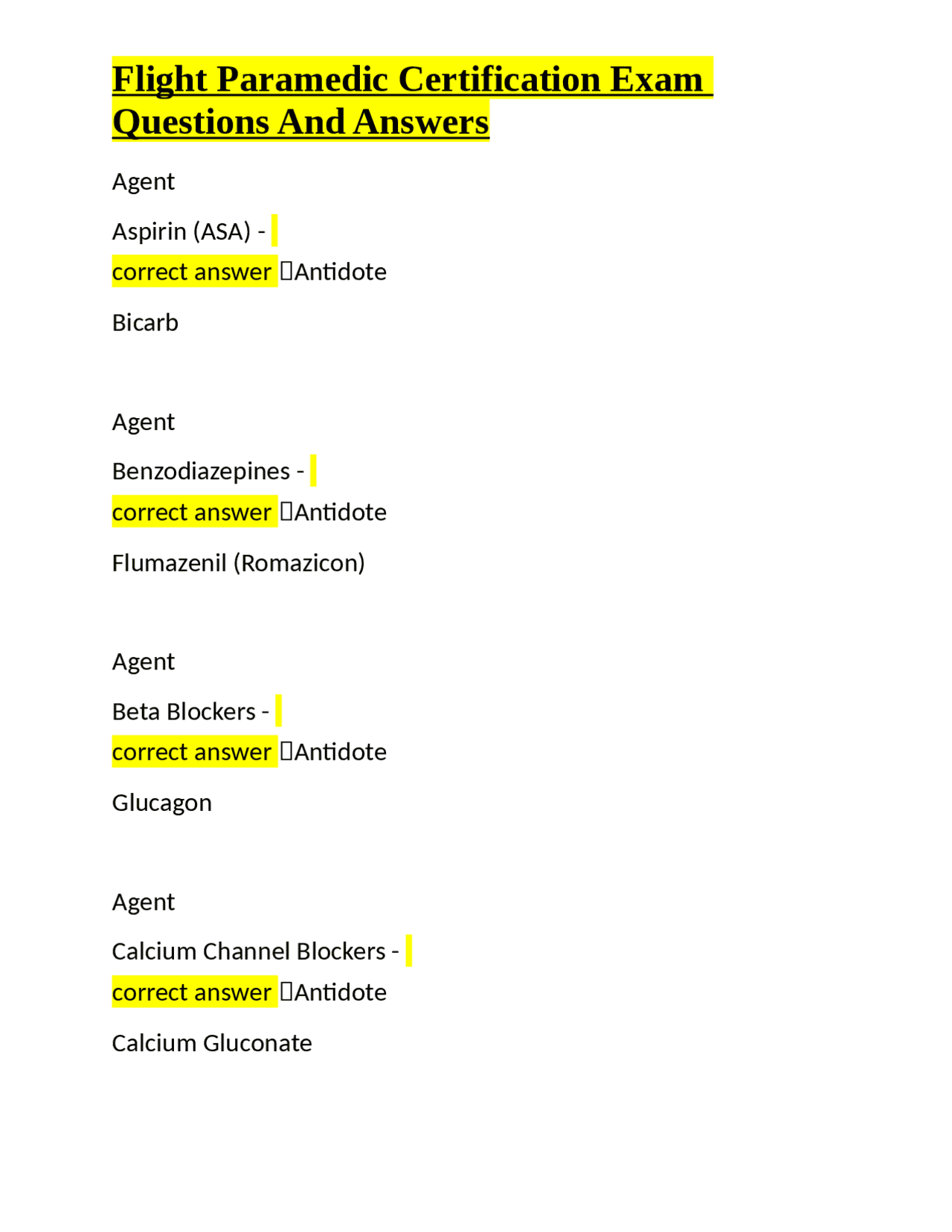 Flight Paramedic Certification Exam Questions And Answers | Exams ...