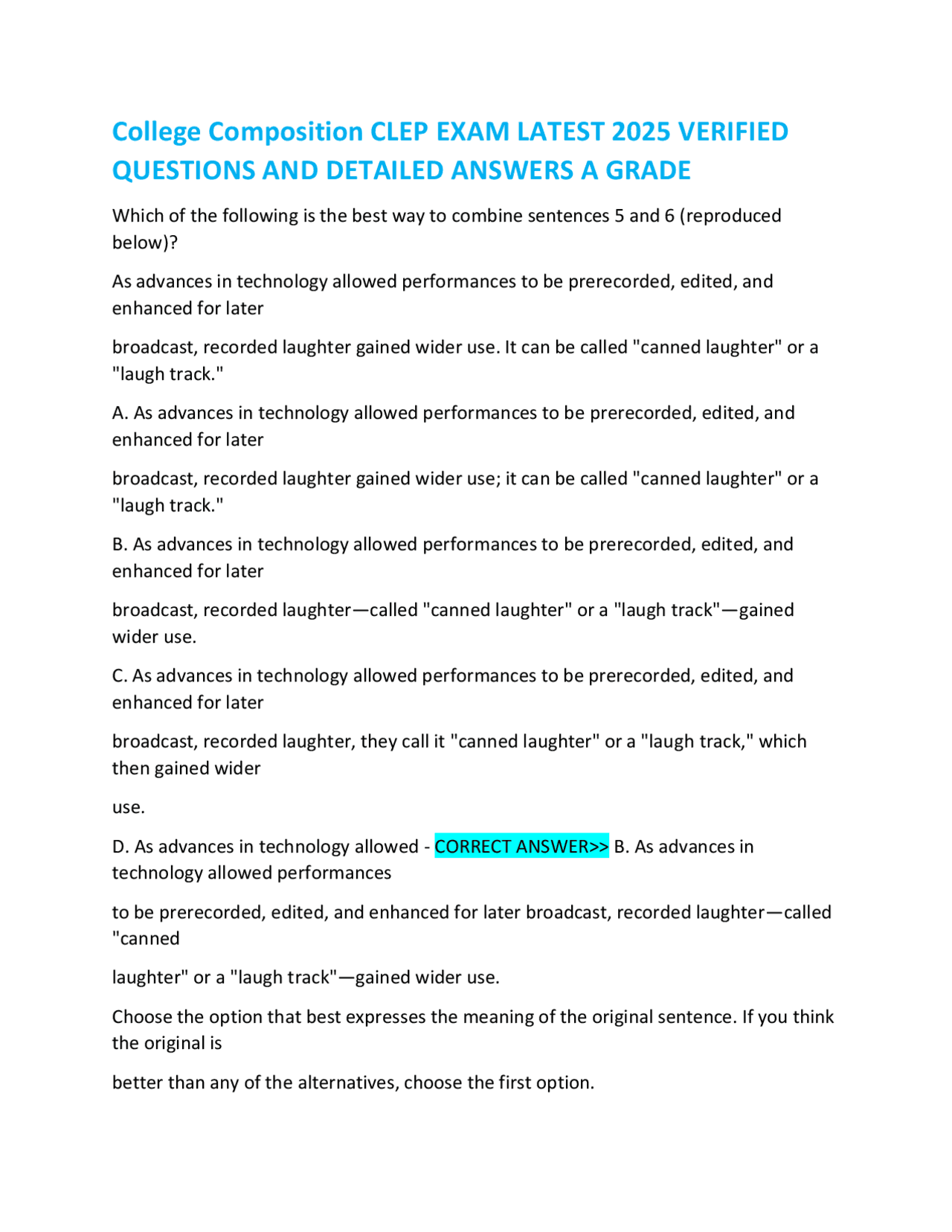 College Composition CLEP Exam: Practice Questions and Answers | Exams ...