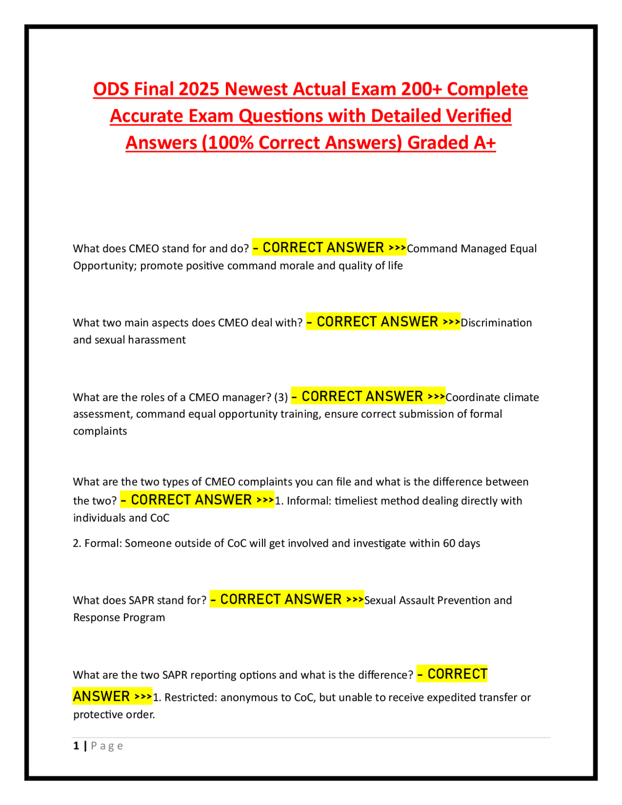 ODS Final 2025 Newest Actual Exam 200+ Complete Accurate Exam Questions ...