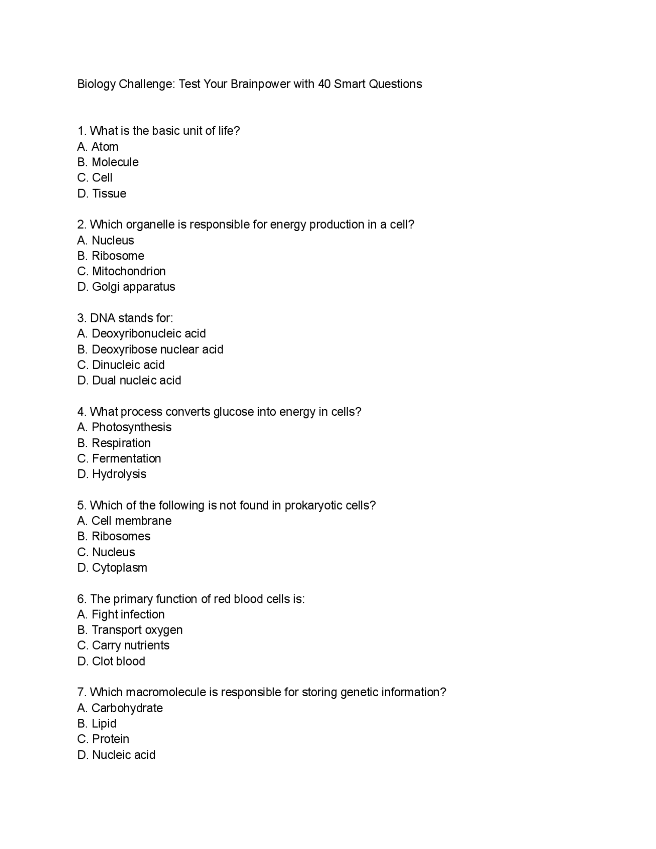 Biology Challenge: Test Your Brainpower with 40 Smart Questions ...