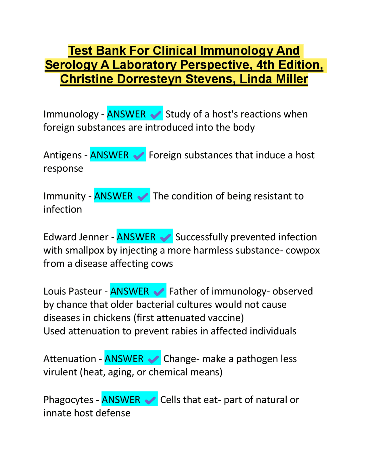 Test Bank For Clinical Immunology And Serology A Laboratory Perspective ...