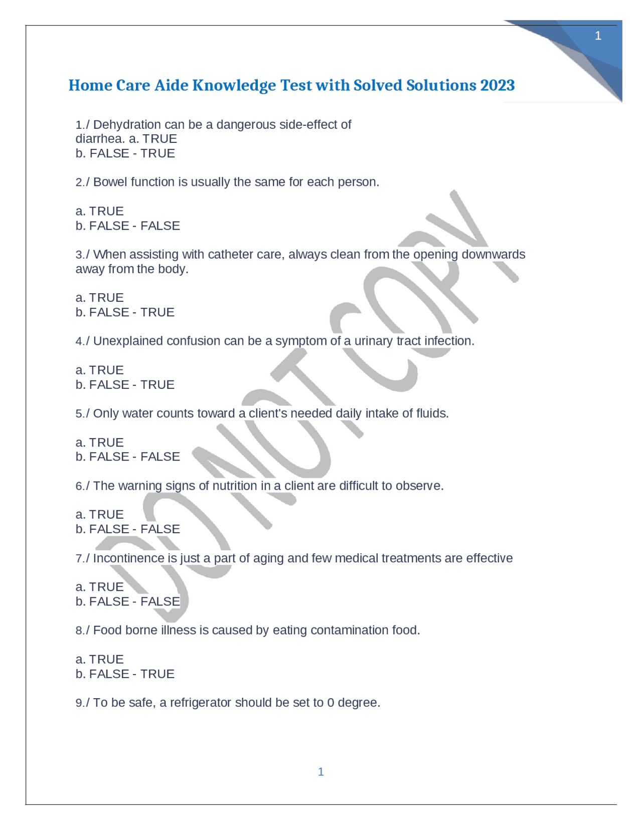 Home Care Aide Knowledge Test: Comprehensive Questions and Answers ...