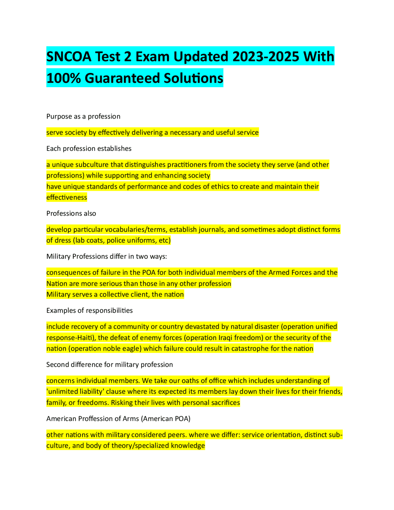 SNCOA Test 2 Exam Updated 2023-2025 With 100% Guaranteed Solutions ...