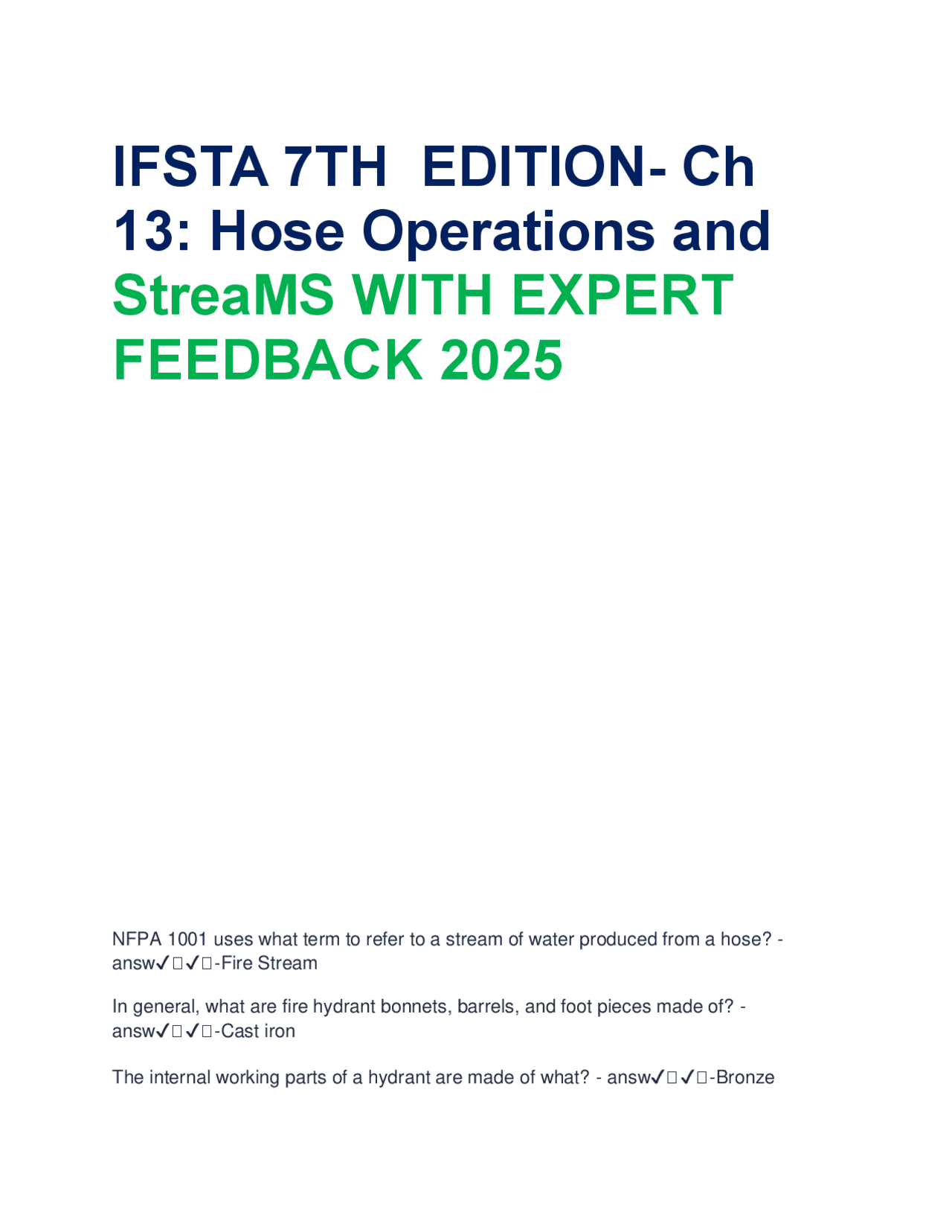 IFSTA 7TH EDITION- Ch 13: Hose Operations and StreaMS WITH EXPERT ...