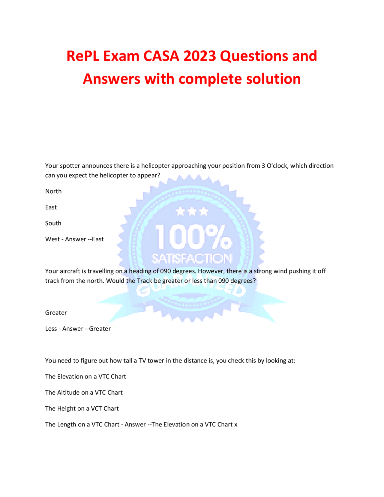 RePL Exam CASA 2023 Questions and Answers with complete solution | Exams Nursing | Docsity