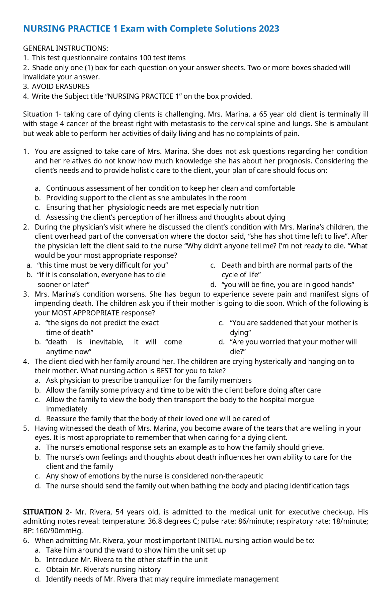 Nursing Practice 1 Exam: End-of-Life Care and Collaboration | Exams ...