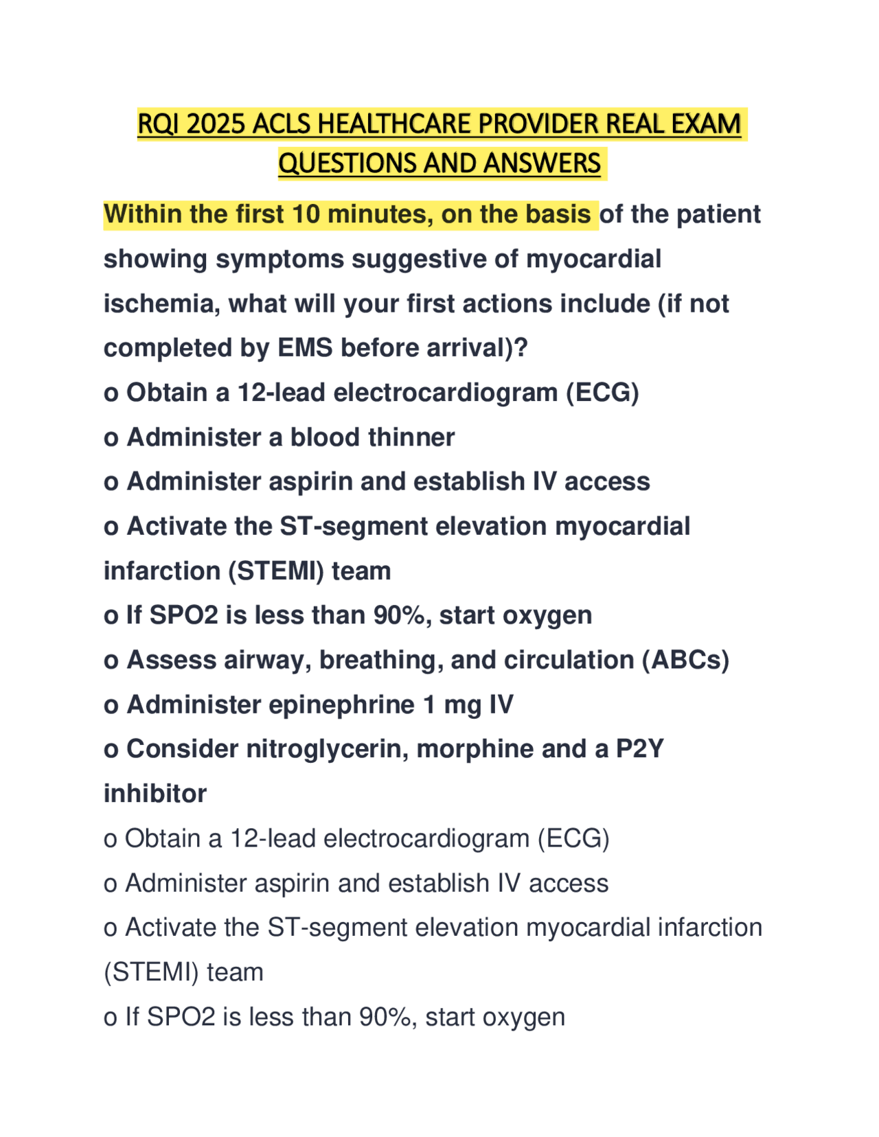 RQI 2025 ACLS HEALTHCARE PROVIDER REAL EXAM QUESTIONS AND ANSWERS ...