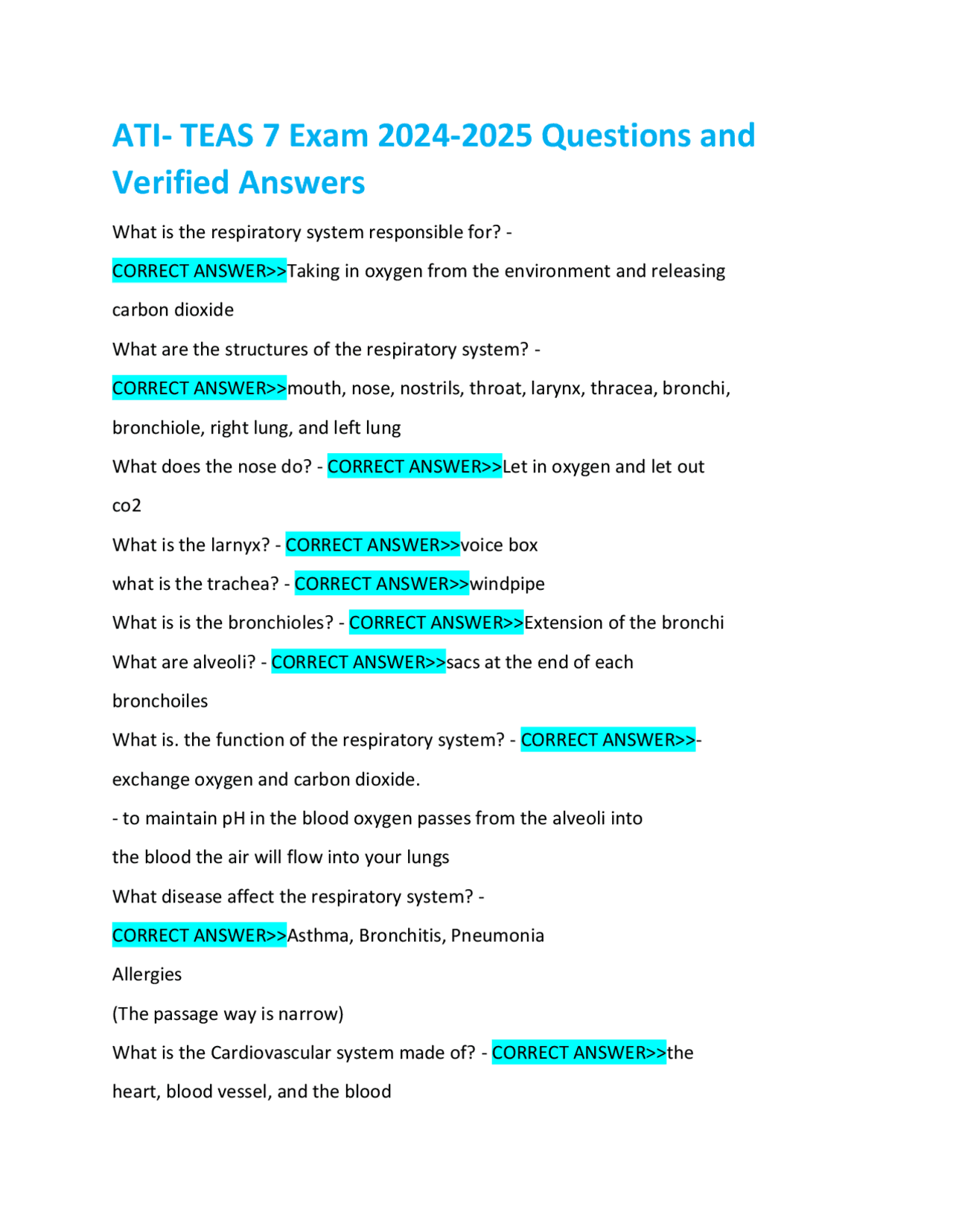 ATI- TEAS 7 Exam 2024-2025 Questions and Verified Answers | Exams ...