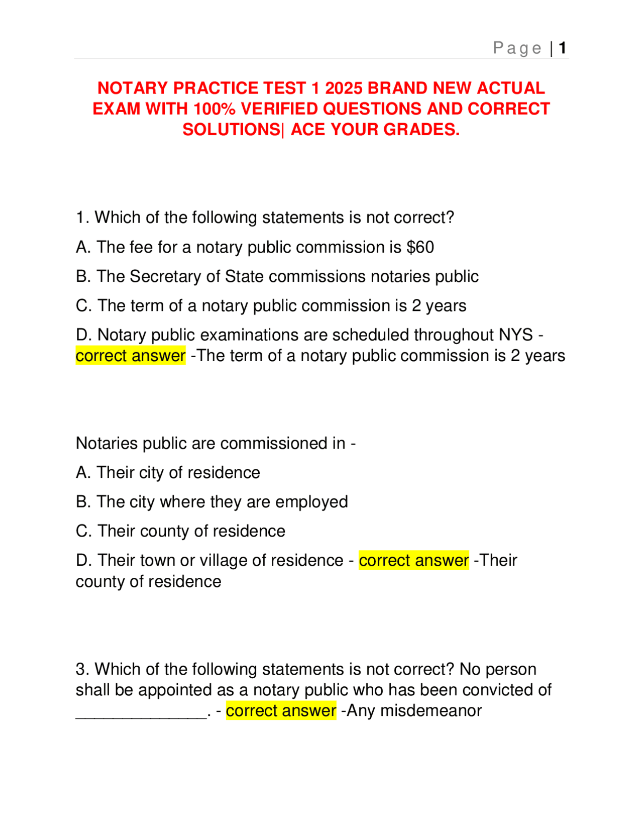 NOTARY PRACTICE TEST 1 2025 BRAND NEW ACTUAL EXAM. | Exams Advanced ...