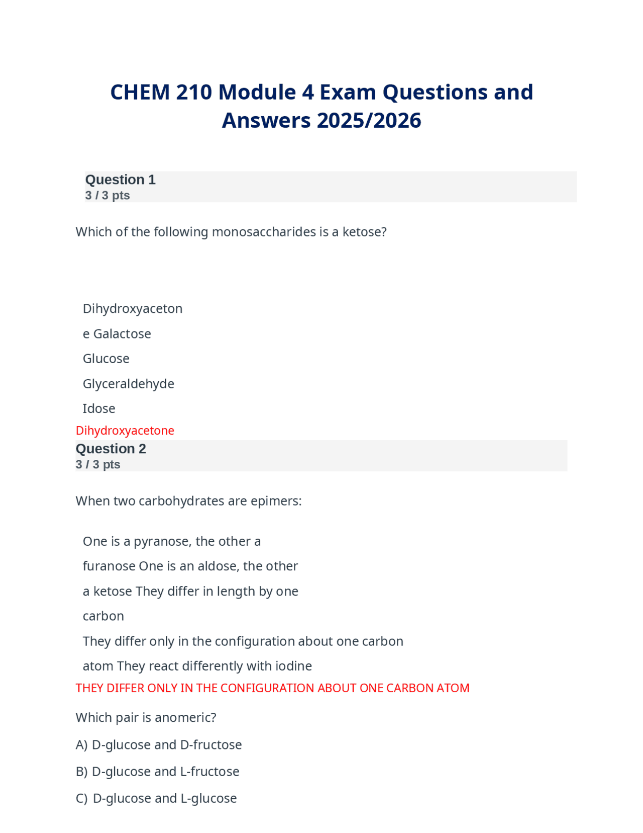 CHEM 210 Module 4 Exam Questions and Answers 2025/2026 | Exams ...