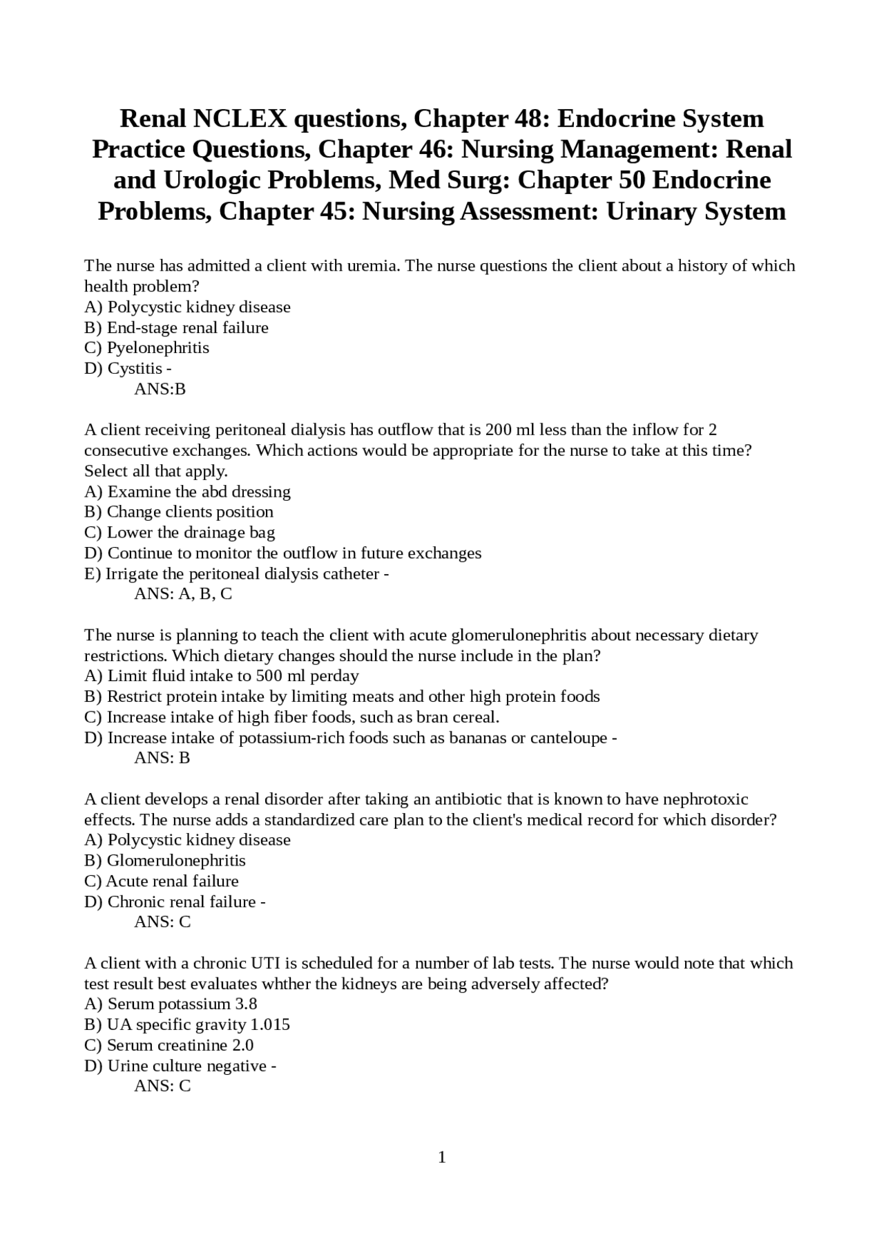 Renal NCLEX questions, Chapter 48: Endocrine System Practice Questions ...