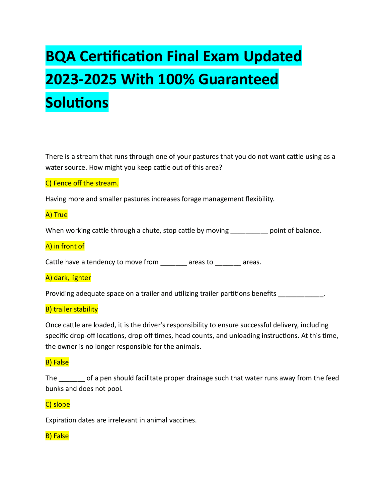 BQA Certification Final Exam Updated 2023-2025 With 100% Guaranteed ...