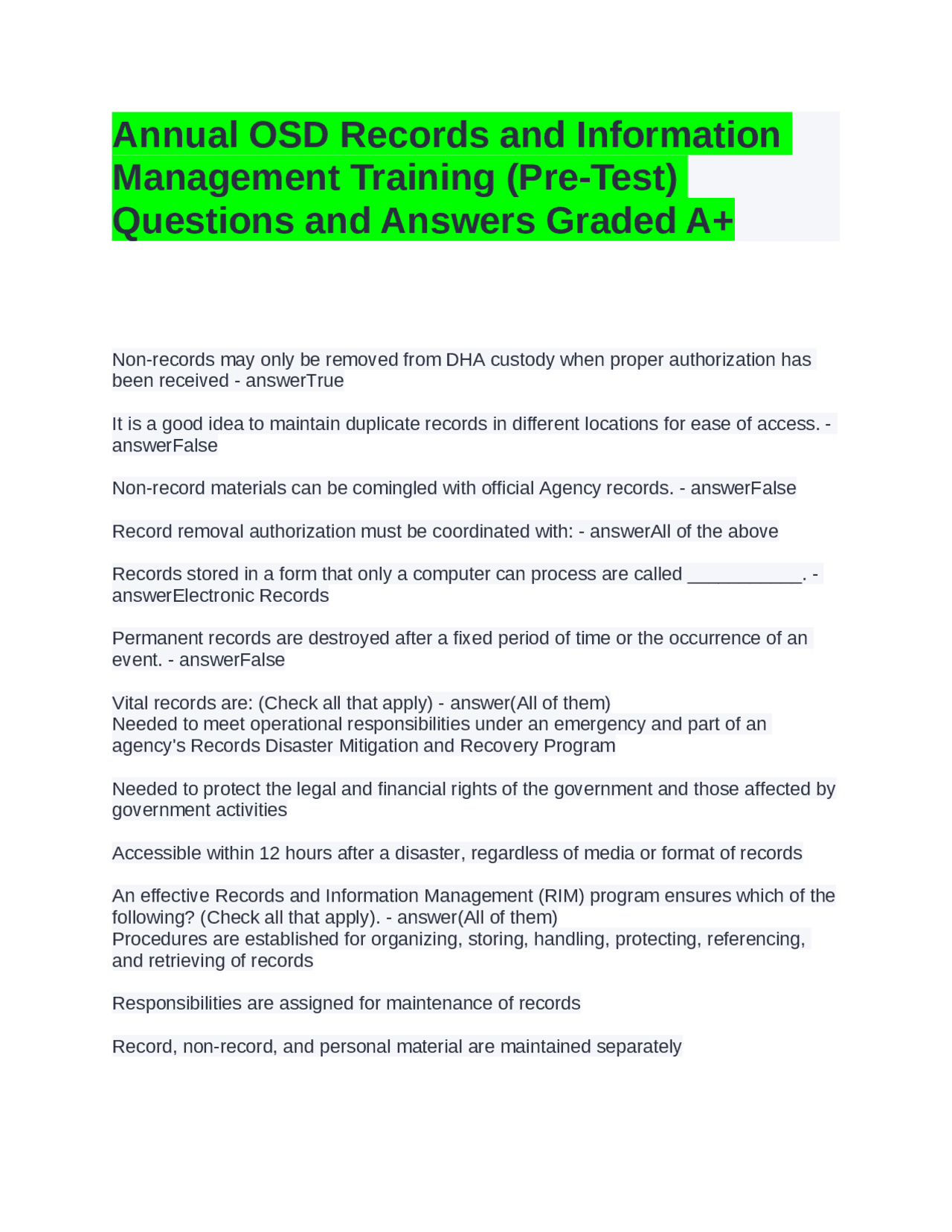 Annual Osd Records And Information Management Training