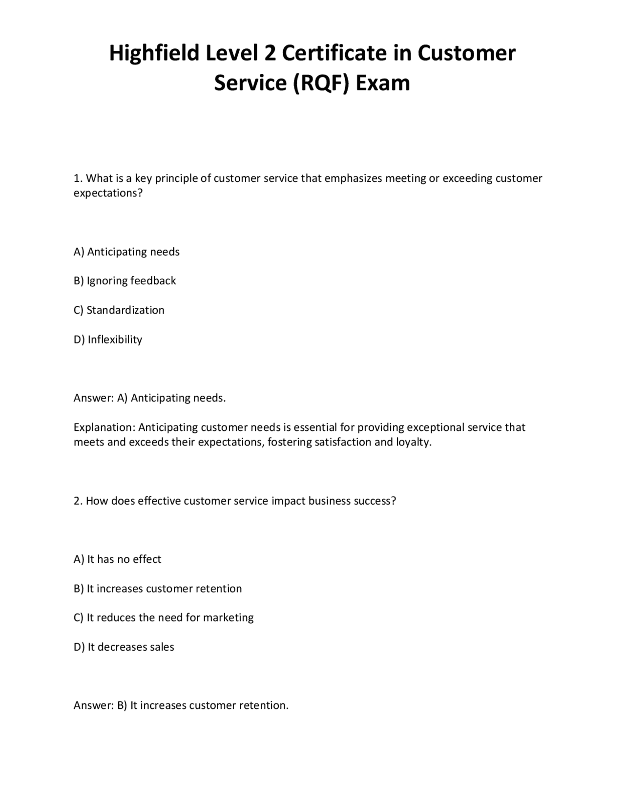Highfield Level 2 Certificate in Customer Service (RQF) Exam | Exams ...