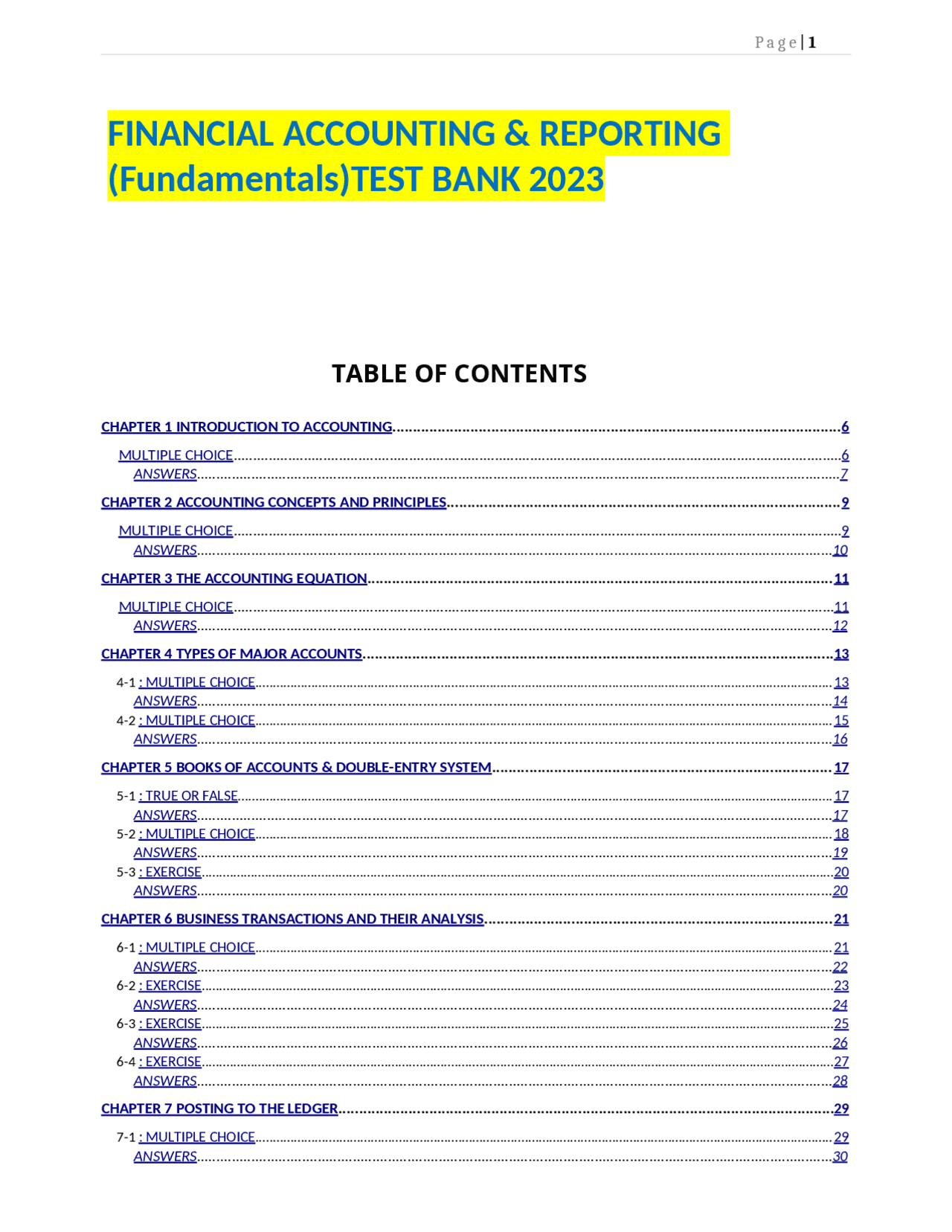 FINANCIAL ACCOUNTING & REPORTING (Fundamentals)TEST BANK | Exams ...