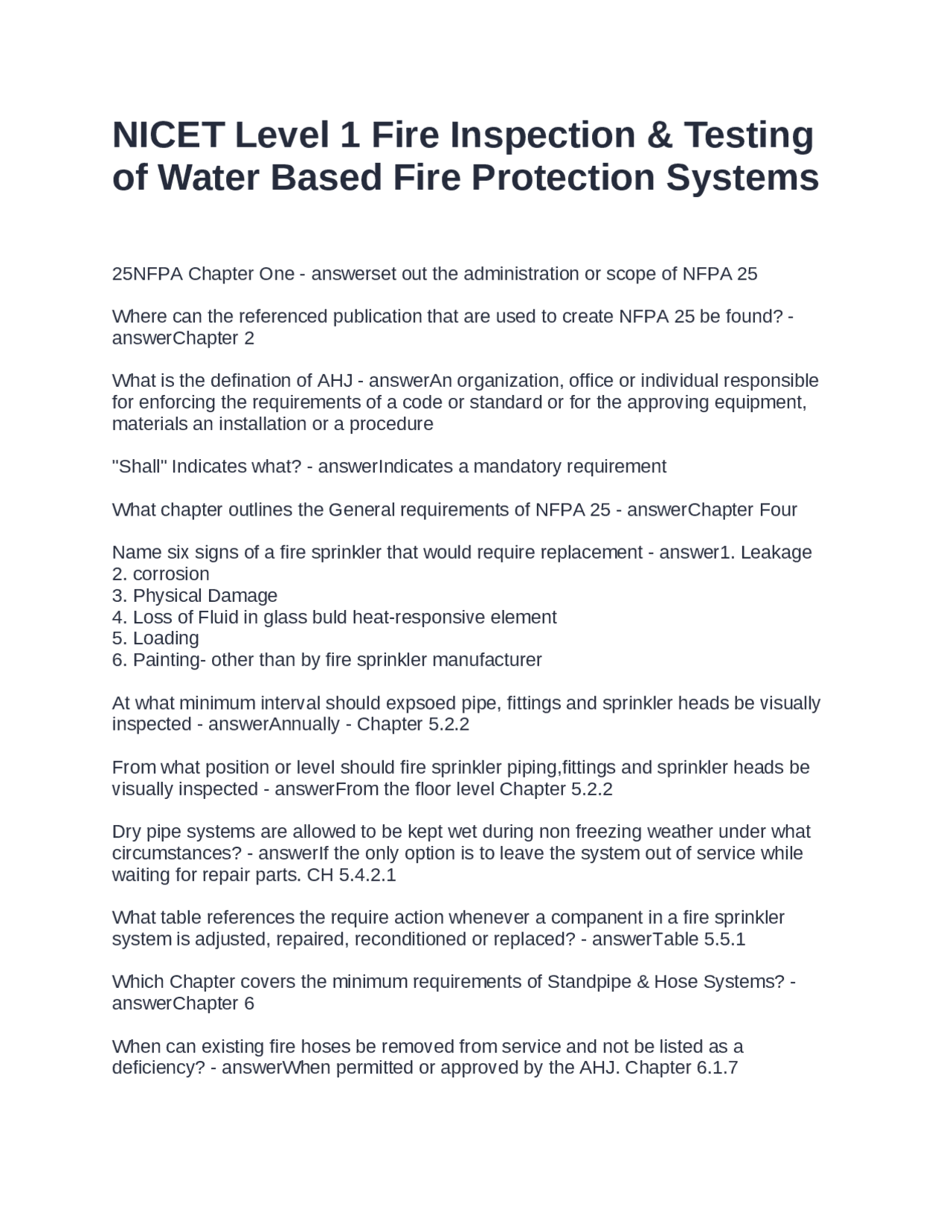 NICET Level 1 Fire Inspection & Testing of Water Based Fire Protection ...