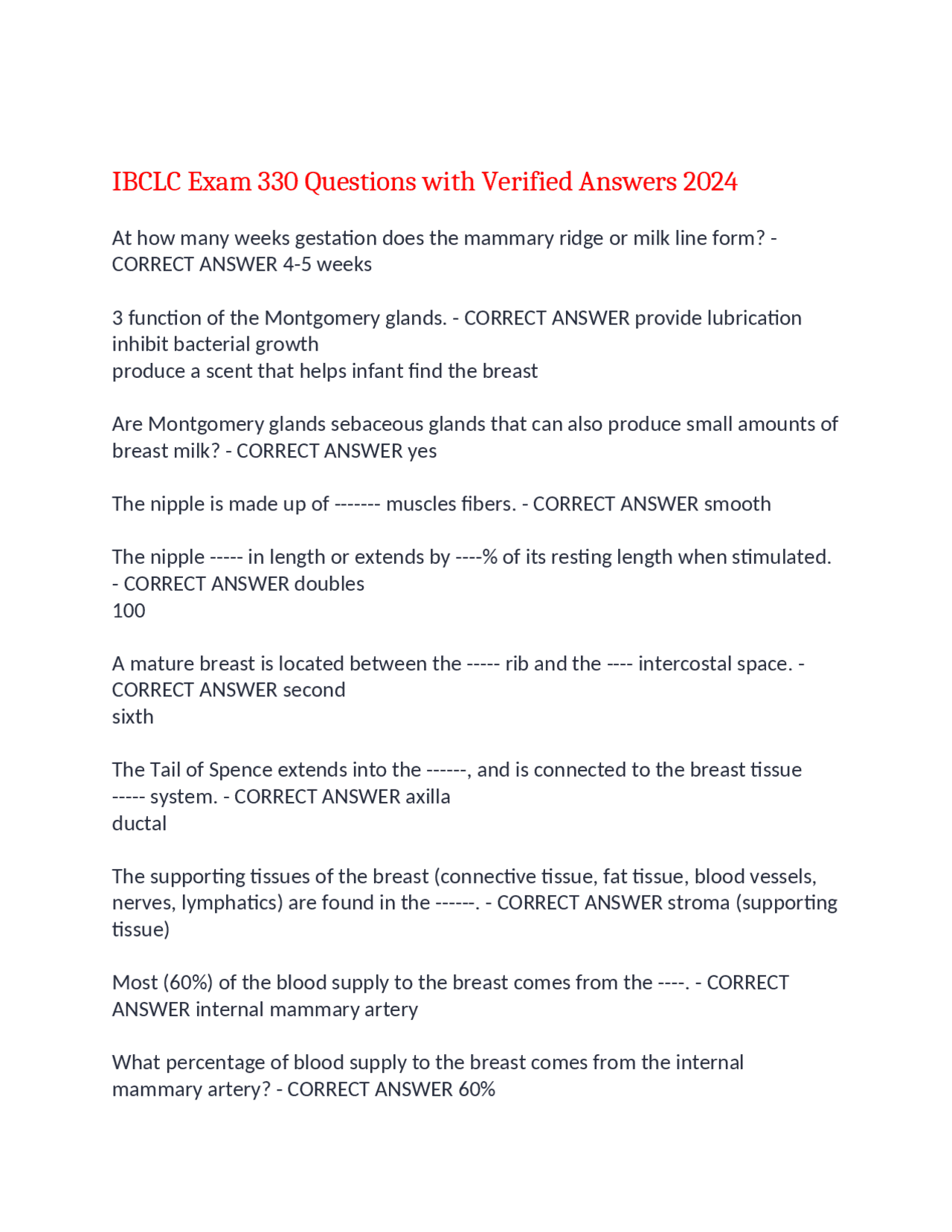 IBCLC Exam Preparation: Comprehensive Q&A on Lactation and Infant ...