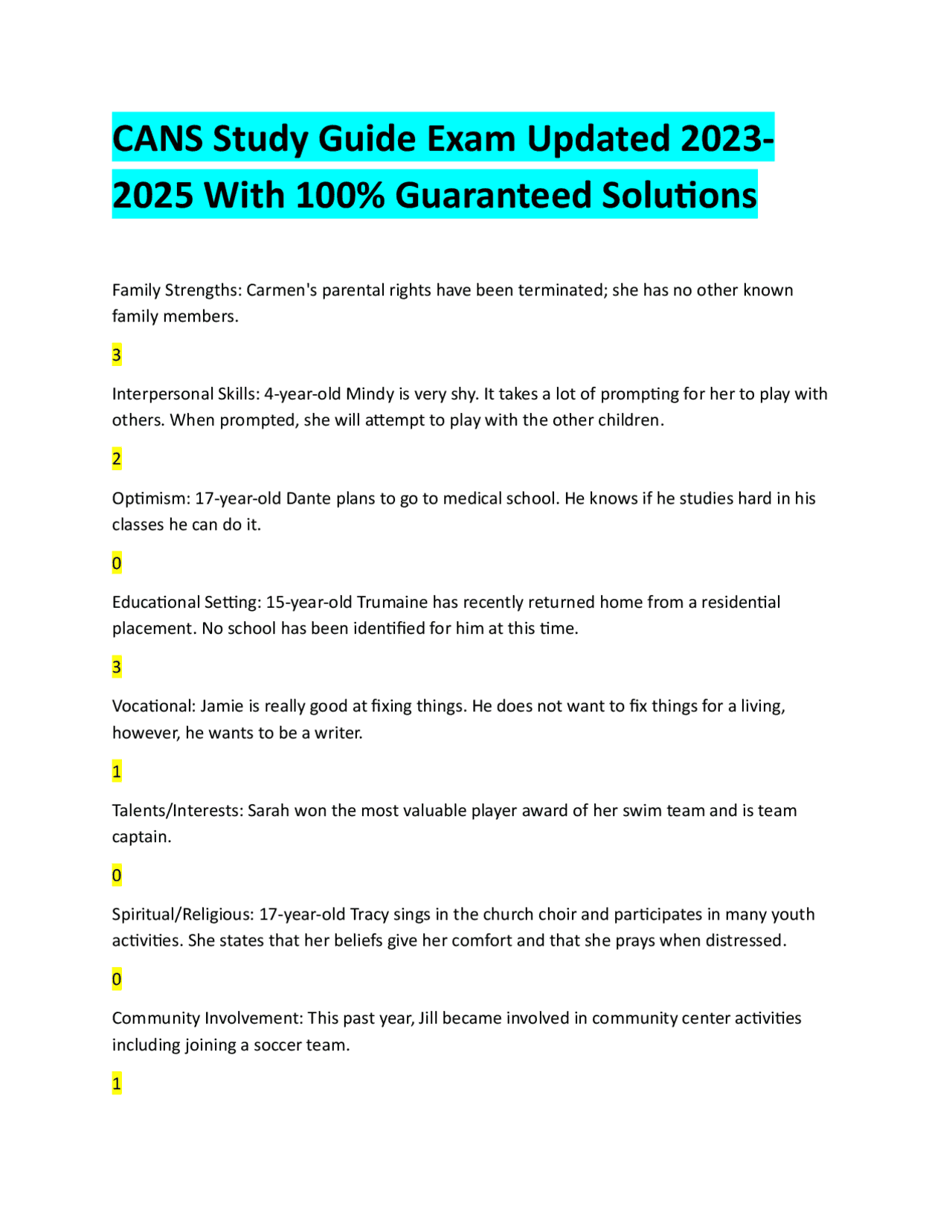 CANS Study Guide Exam Updated 2023 2025 With 100% Guaranteed Solutions ...