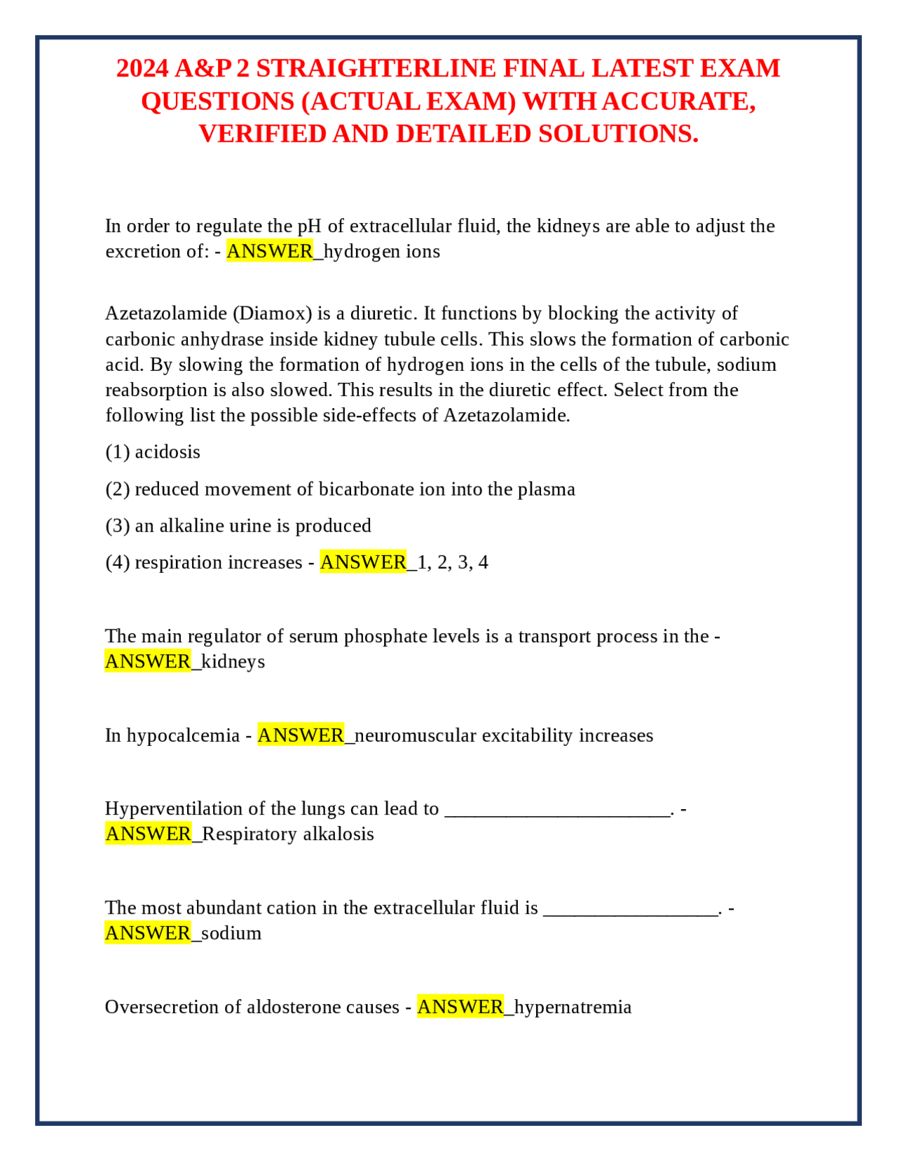 2025 A&P 2 STRAIGHTERLINE FINAL LATEST EXAM QUESTIONS (ACTUAL EXAM ...