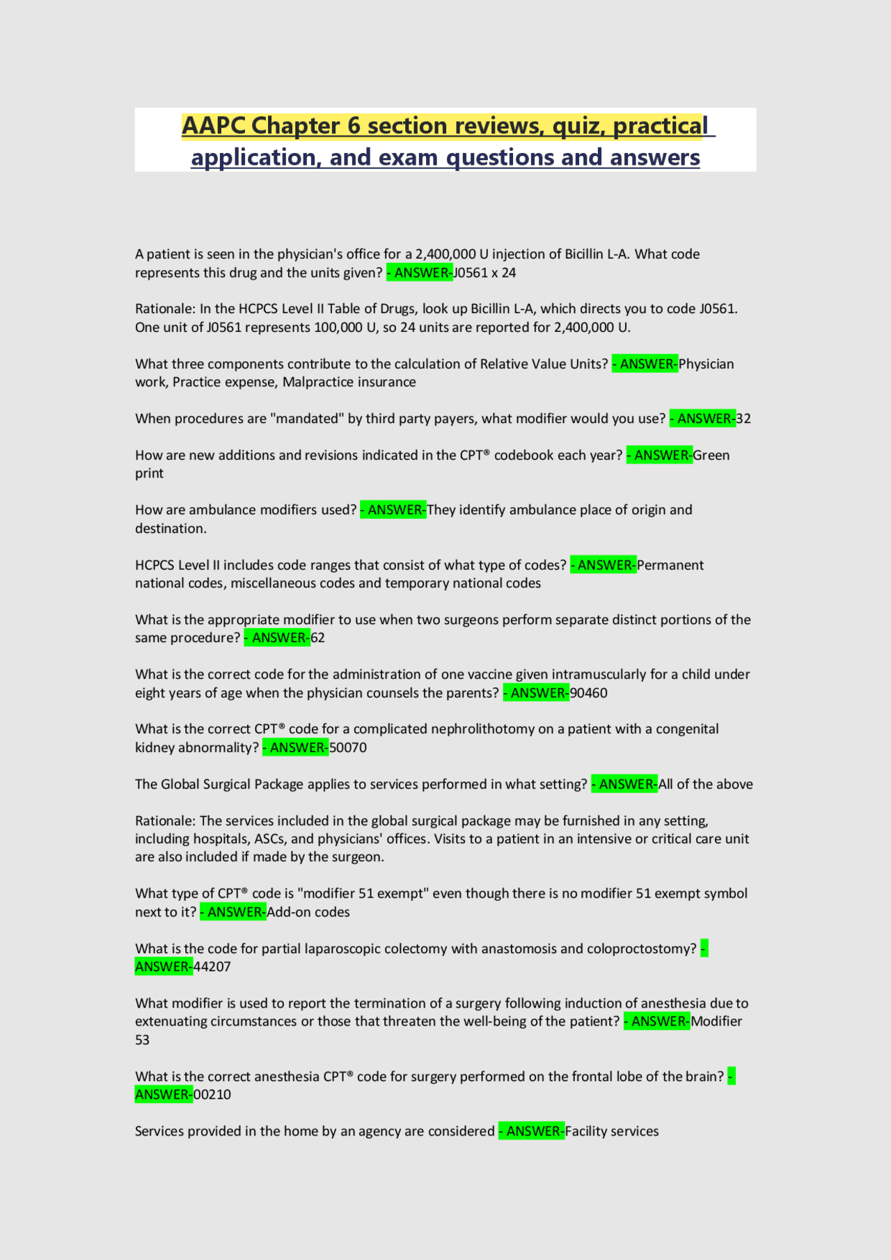 AAPC Chapter 6 section reviews, quiz, practical application, and exam questions and answe ...