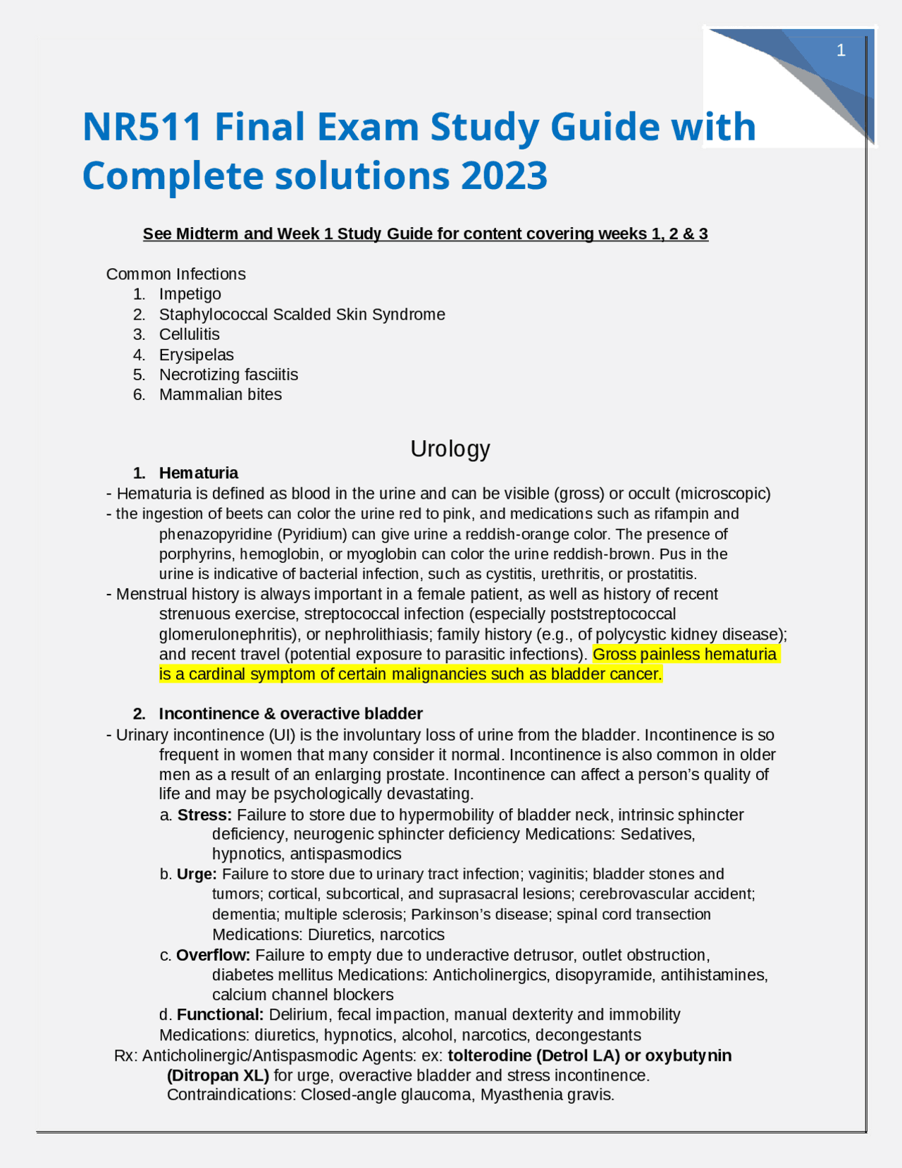 NR511 Final Exam Study Guide with Complete solutions | Exams Nursing | Docsity