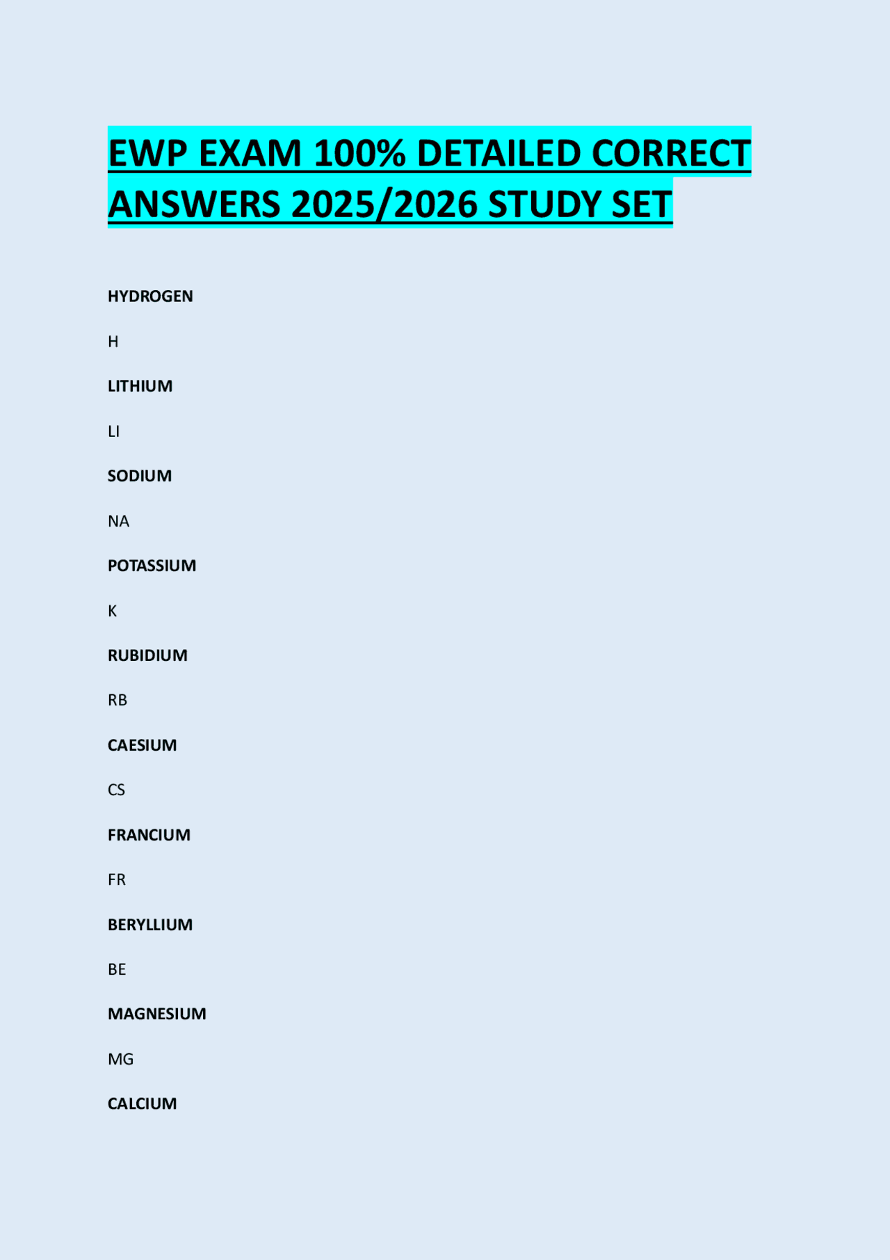 EWP EXAM 100% DETAILED CORRECT ANSWERS 2025/2026 STUDY SET | Exams ...