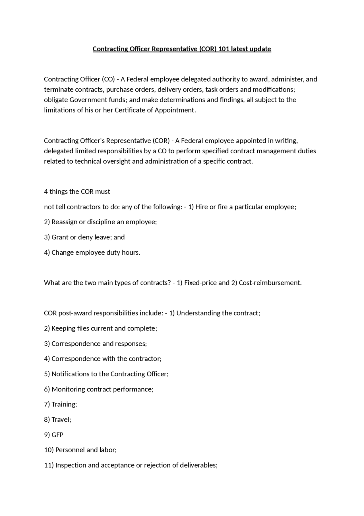 Contracting Officer Representative (COR) 101: Roles, Responsibilities ...