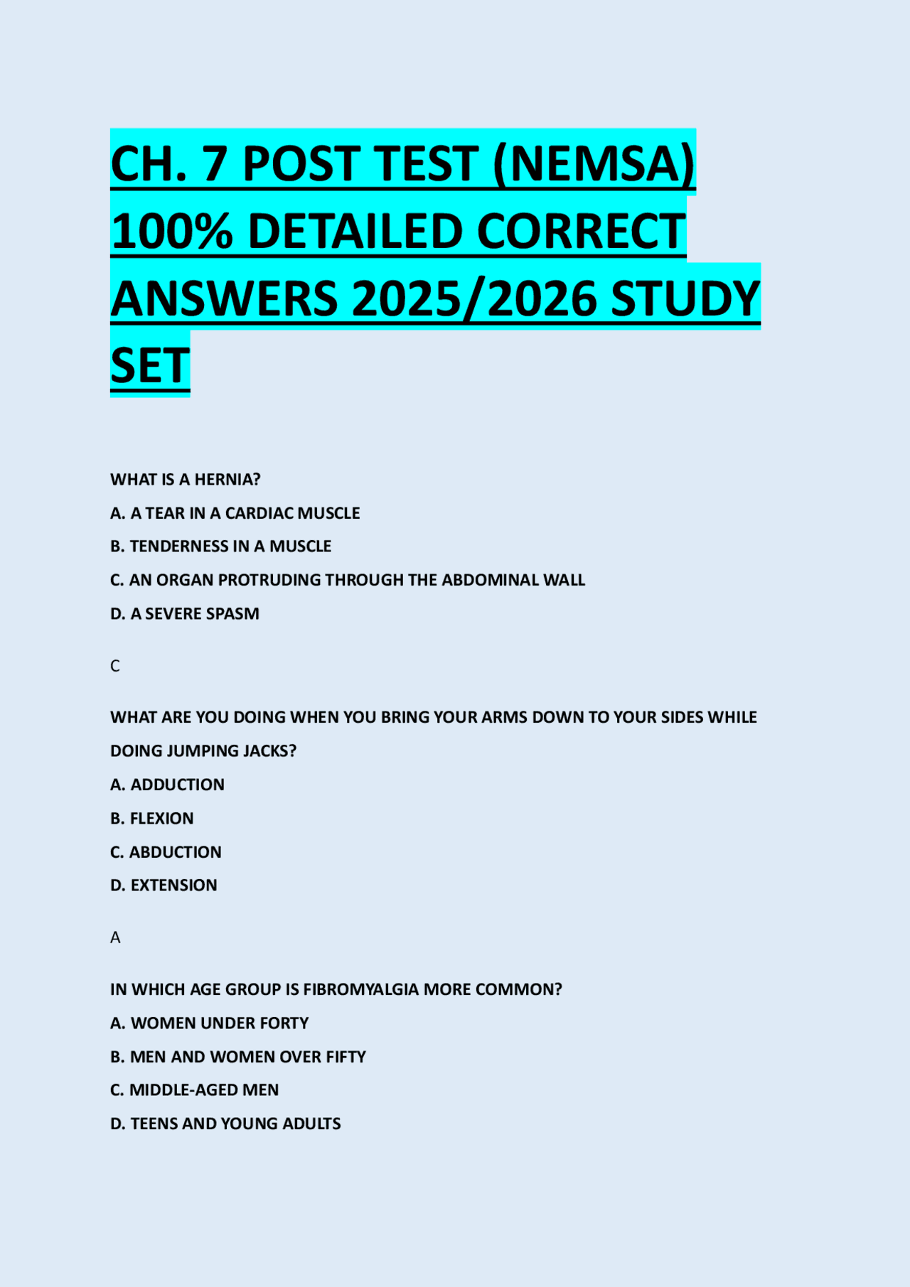 CH. 7 POST TEST (NEMSA) 100% DETAILED CORRECT ANSWERS 2025/2026 STUDY ...