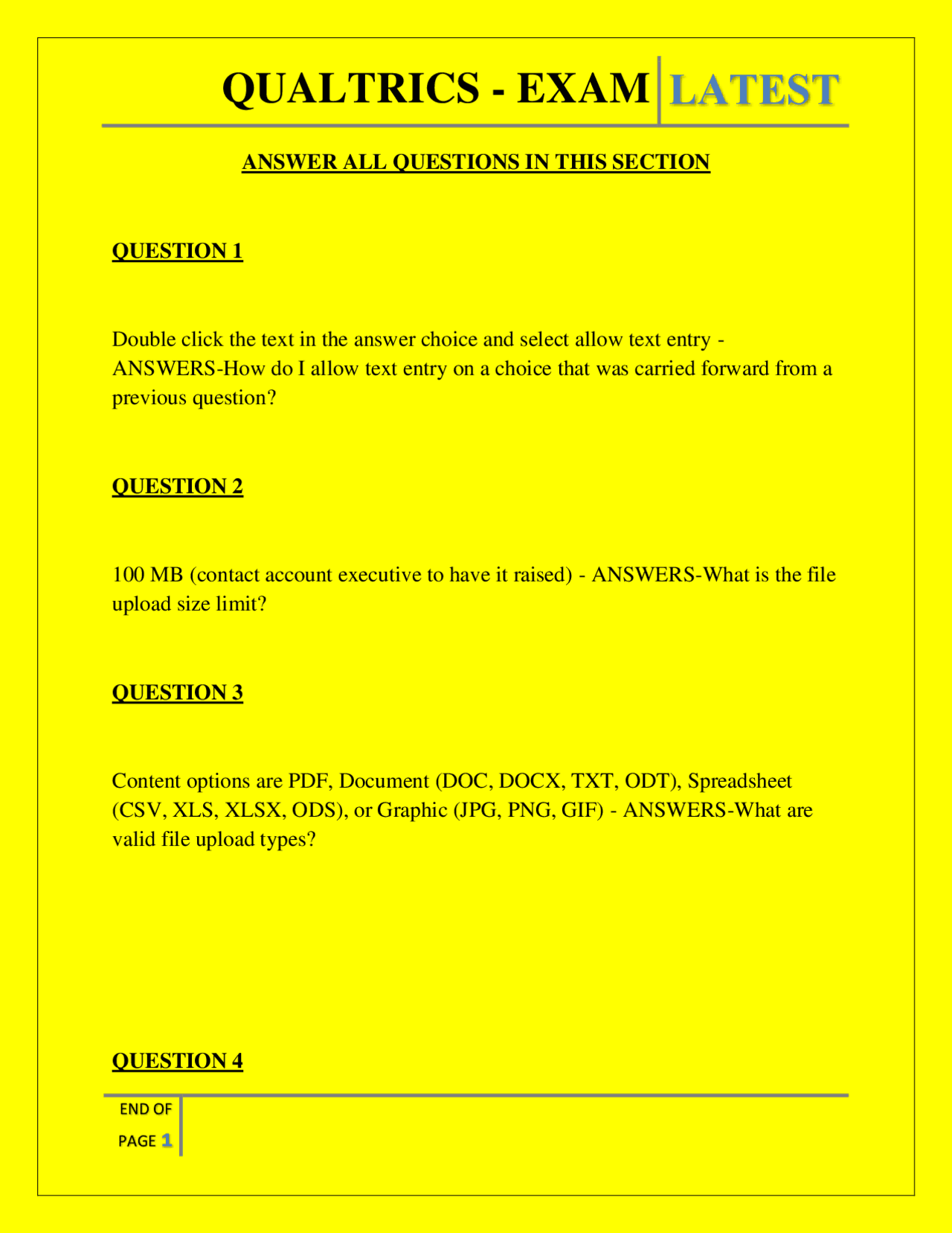 QUALTRICS - EXAM QUESTIONS AND ANSWERS 2025 | Exams Computer Science | Docsity