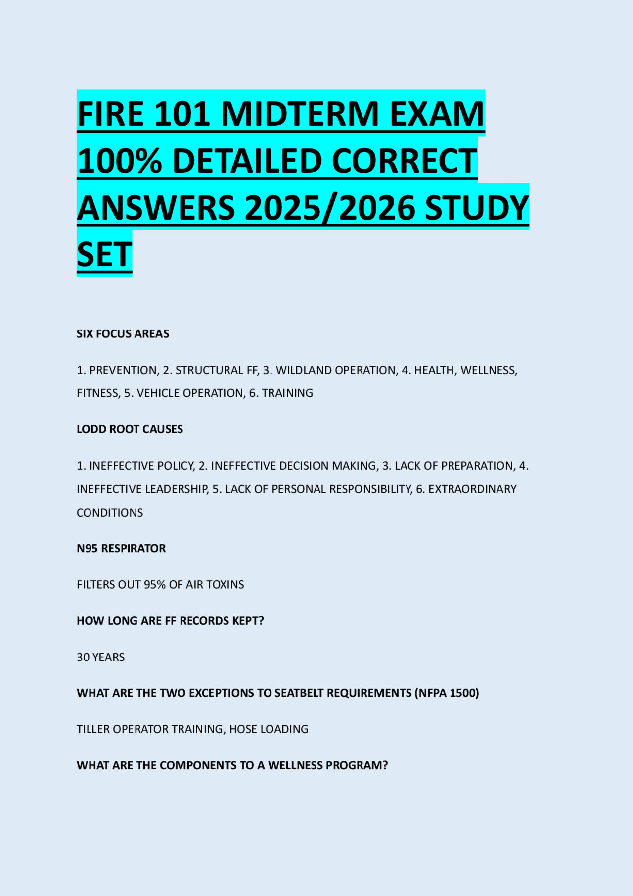 FIRE 101 MIDTERM EXAM 100% DETAILED CORRECT ANSWERS 2025/2026 STUDY SET ...