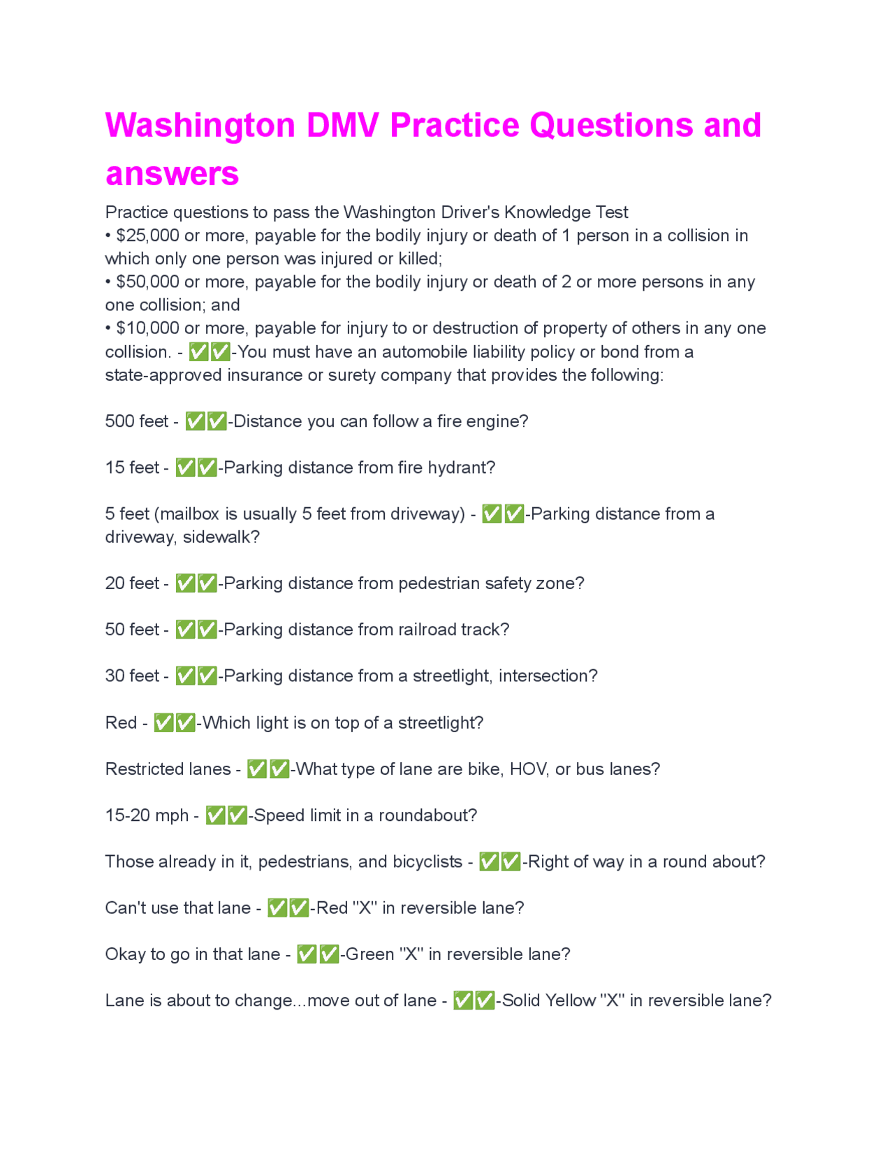 Washington State Driver's Knowledge Test: Practice Questions and ...