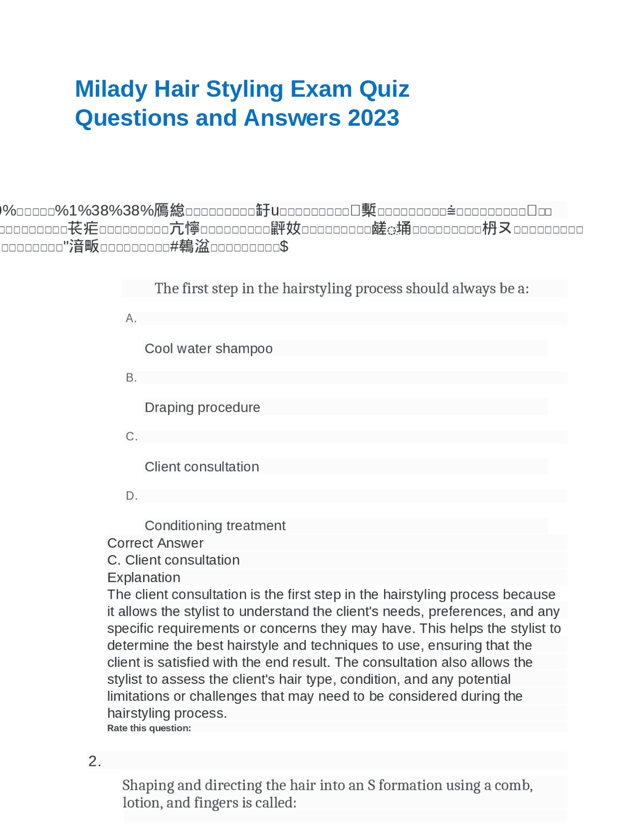 Milady Hair Styling Exam Quiz Questions and Answers | Exams Nursing ...