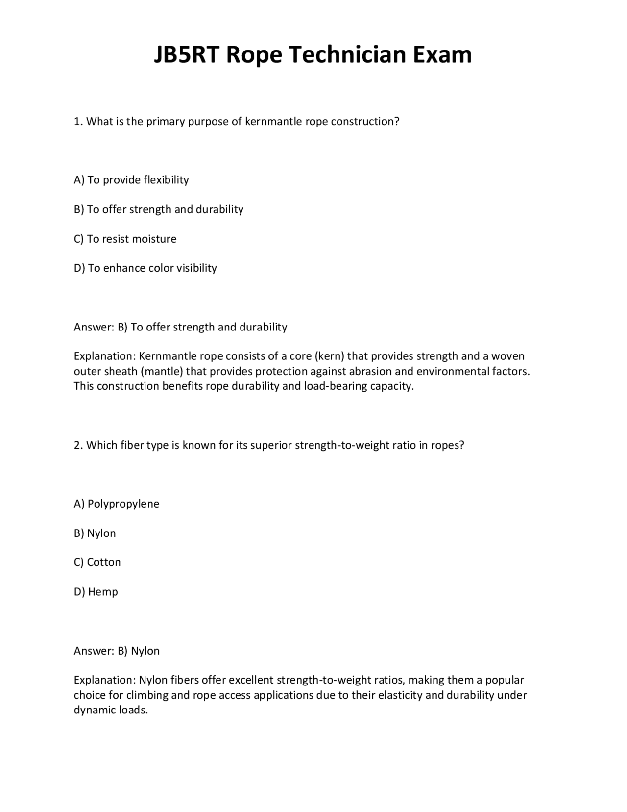 JB5RT Rope Technician Exam | Exams Technology | Docsity
