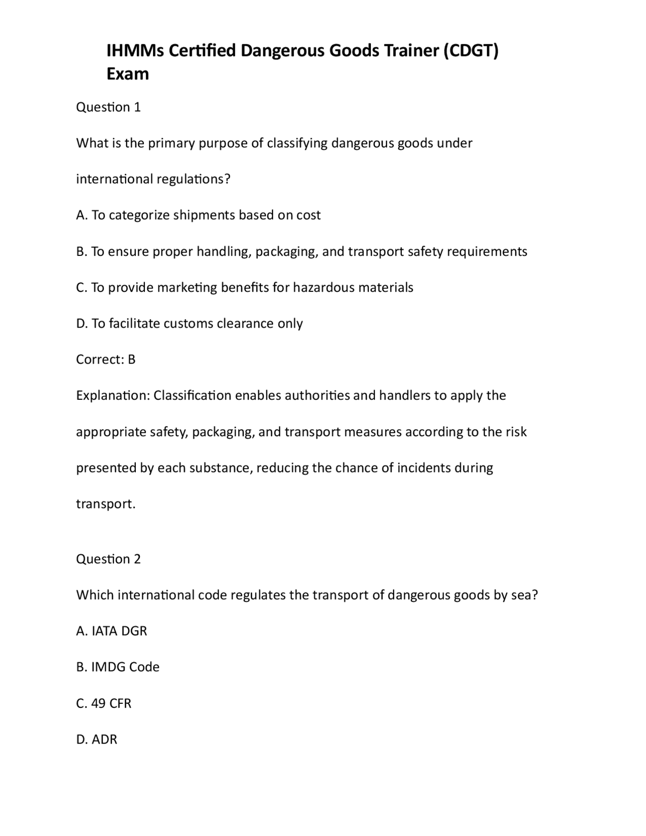 IHMMs Certified Dangerous Goods Trainer (CDGT) Exam | Exams Technology ...