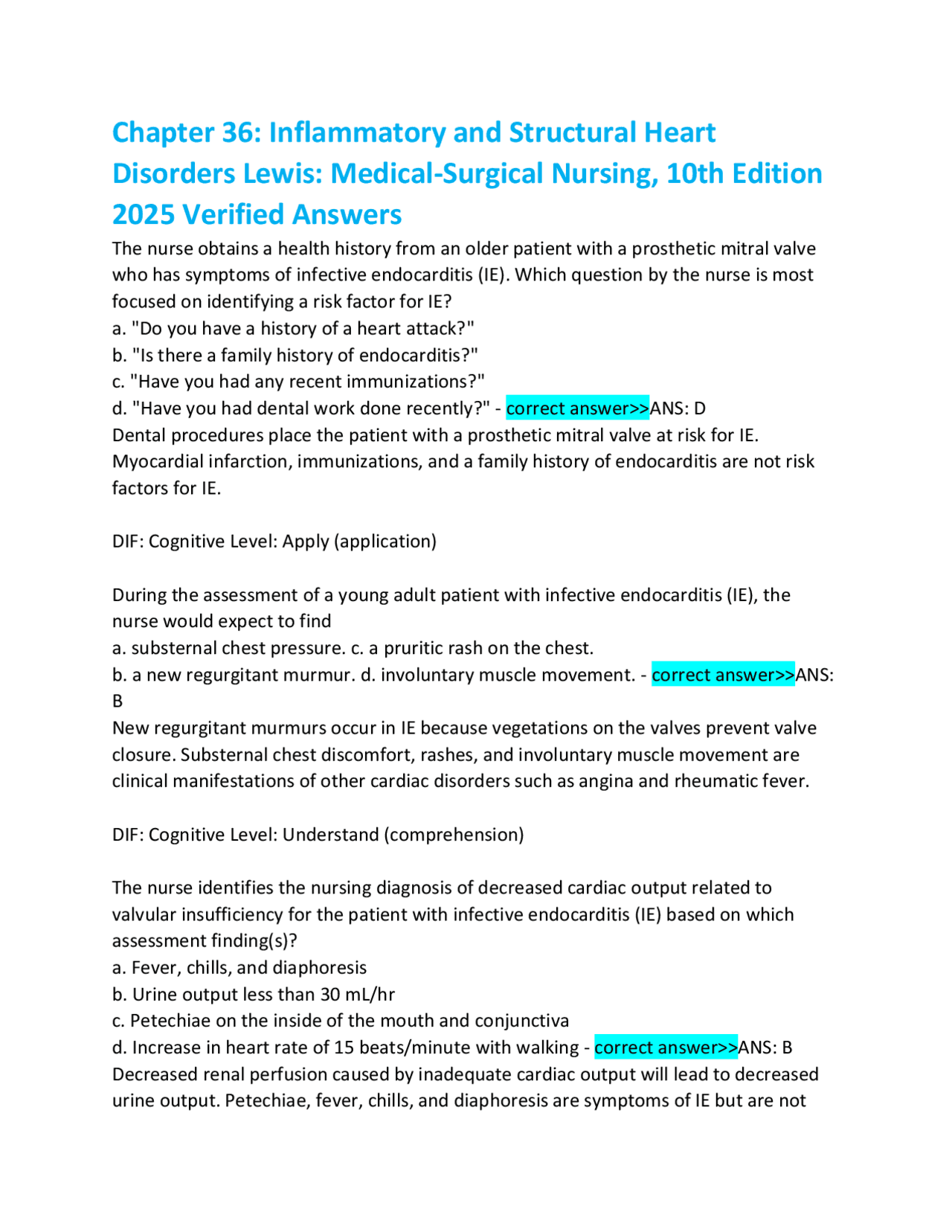 Chapter 36: Inflammatory and Structural Heart Disorders Lewis: Medical ...