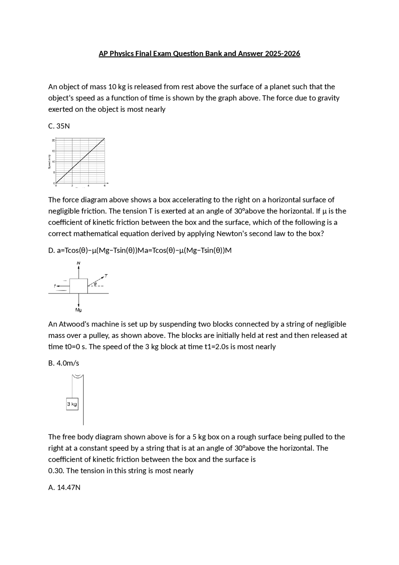 AP Physics Final Exam Question Bank and Answer 2025-2026 | Exams Advanced Education | Docsity