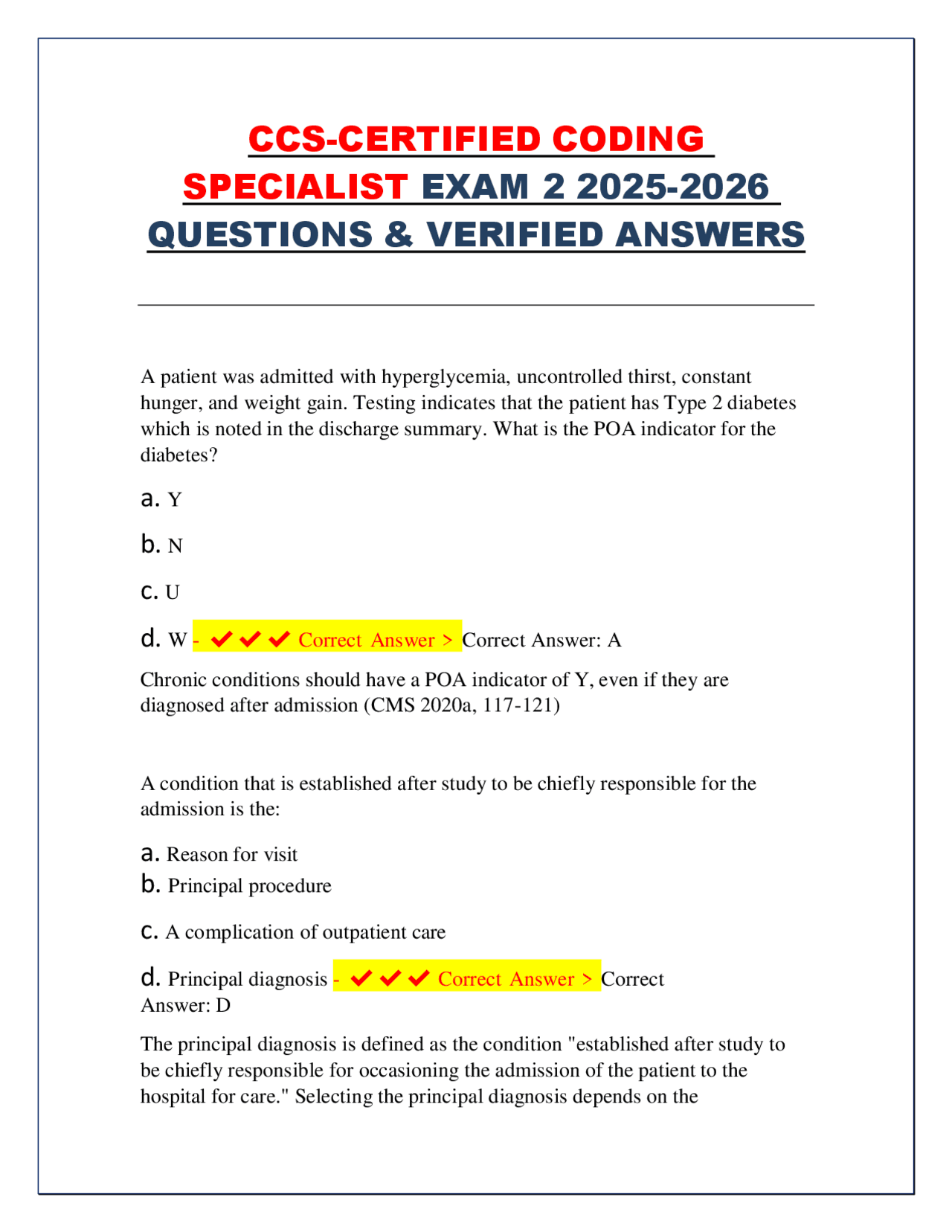 CCS – Certified Coding Specialist – Exam 2 (2025–2026) – Verified Qns with Correct Ans | Exams ...