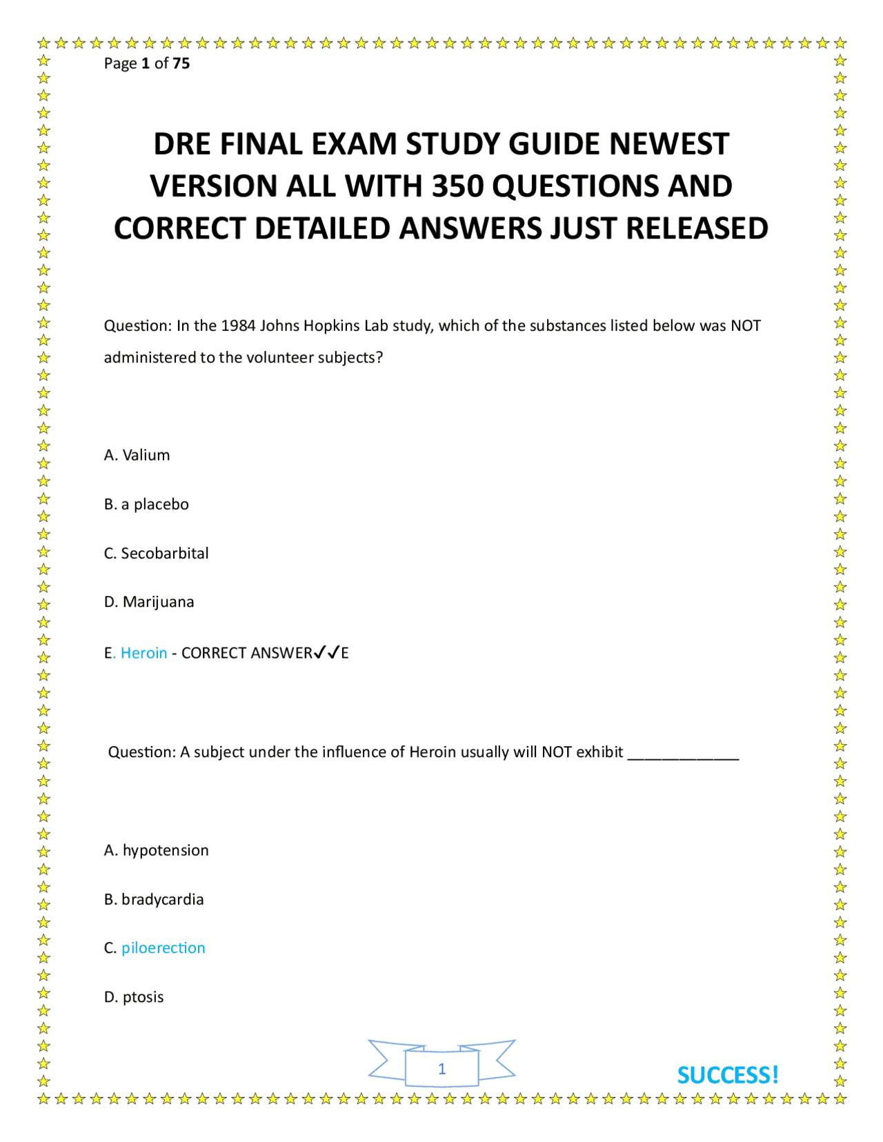 Drug Recognition Expert (DRE) Final Exam Study Guide: Questions and ...