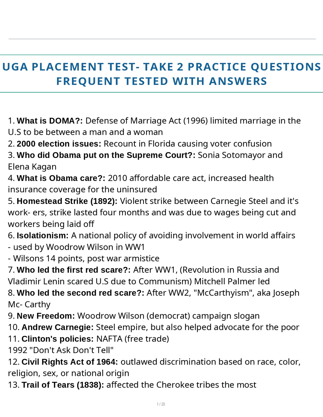 UGA Placement Test Practice Questions: A Comprehensive Review of US ...