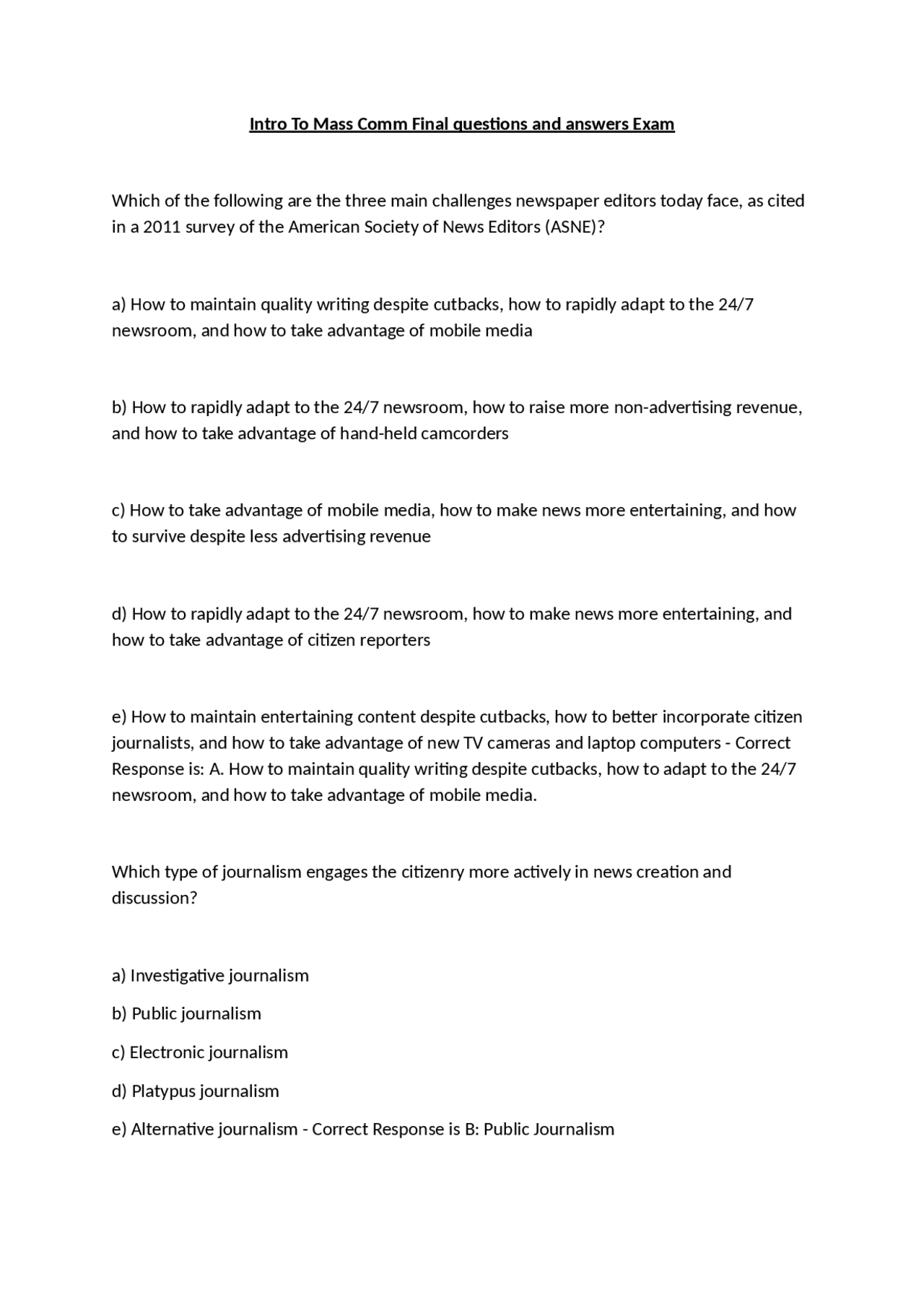 Introduction to Mass Communication: Exam Questions and Answers | Exams ...