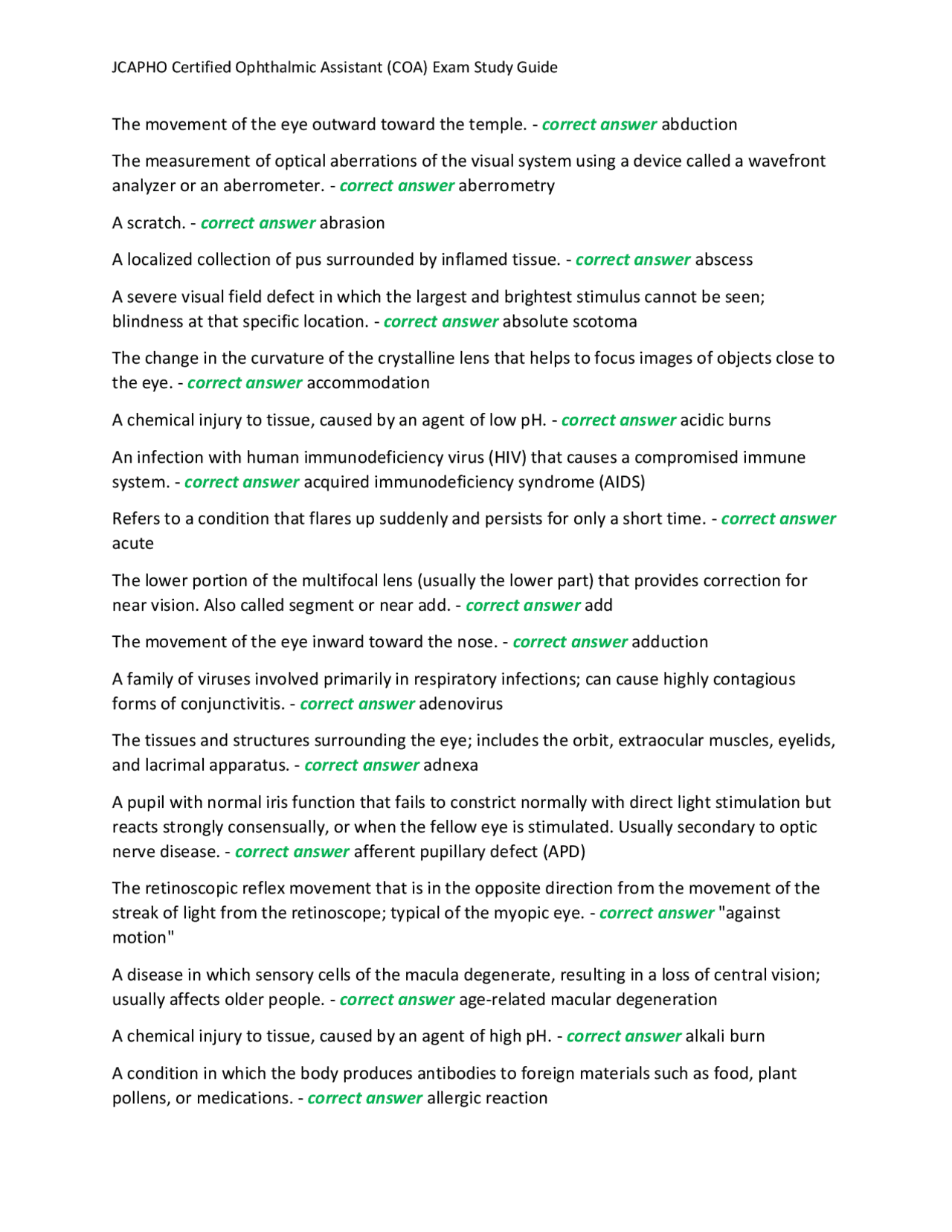 JCAPHO Certified Ophthalmic Assistant (COA) Exam Study Guide | Exams ...