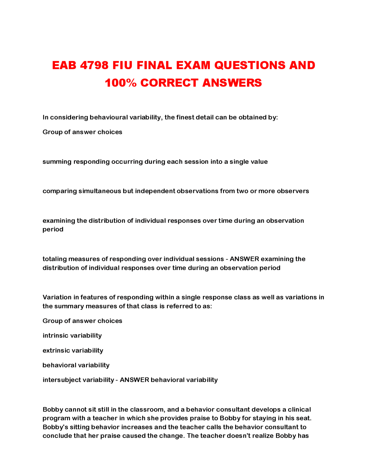 EAB 4798 FIU FINAL EXAM QUESTIONS AND 100% CORRECT ANSWERS | Exams ...