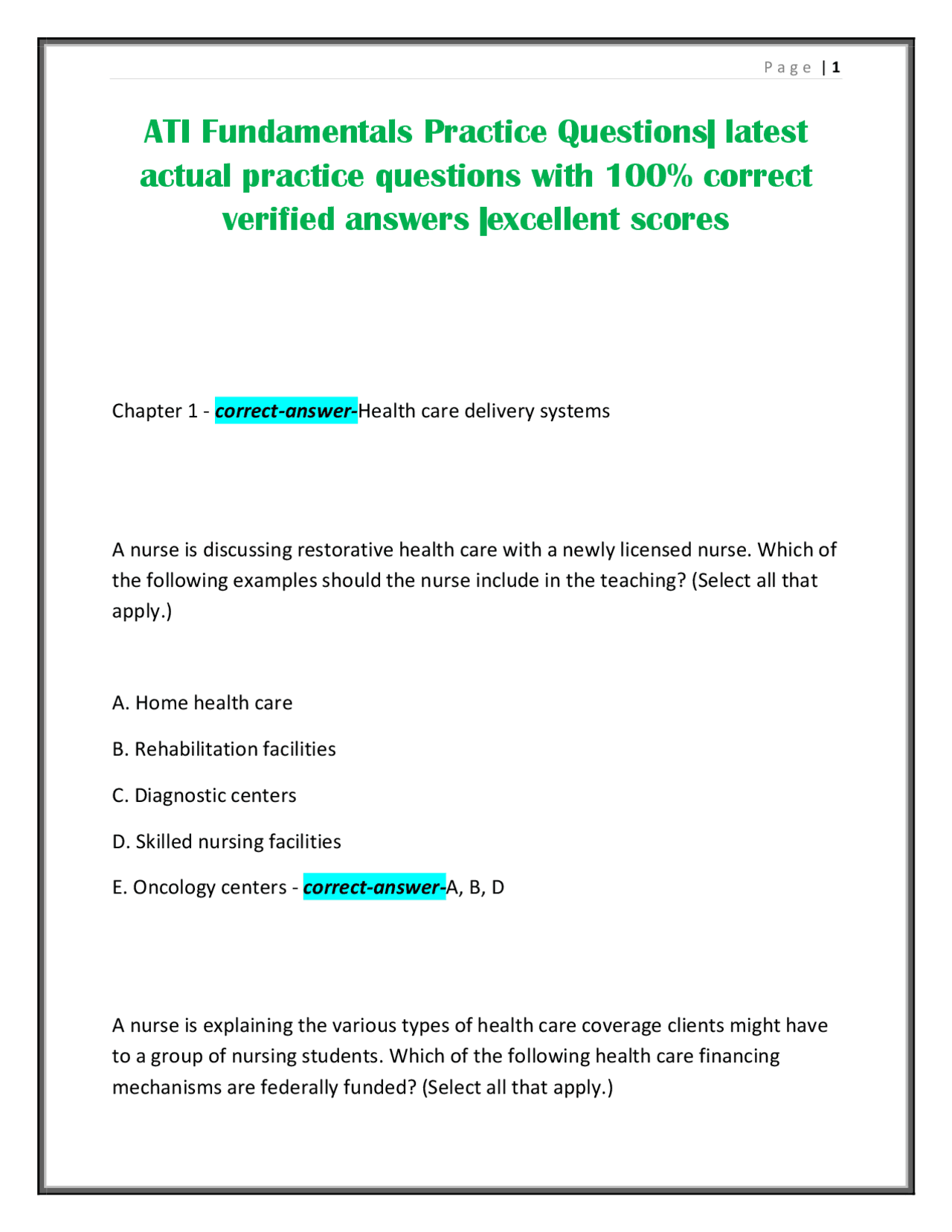 ATI Fundamentals Practice Questions| latest actual practice questions ...