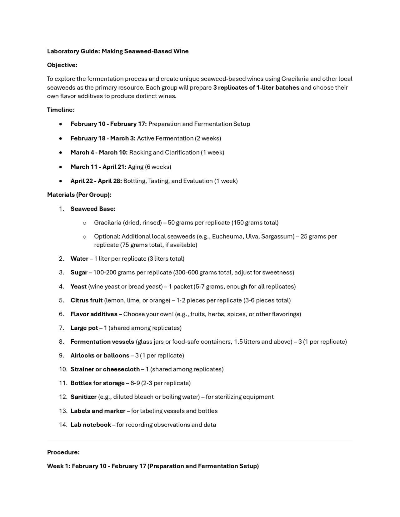 Laboratory guidelines for making wine | Cheat Sheet Biology | Docsity