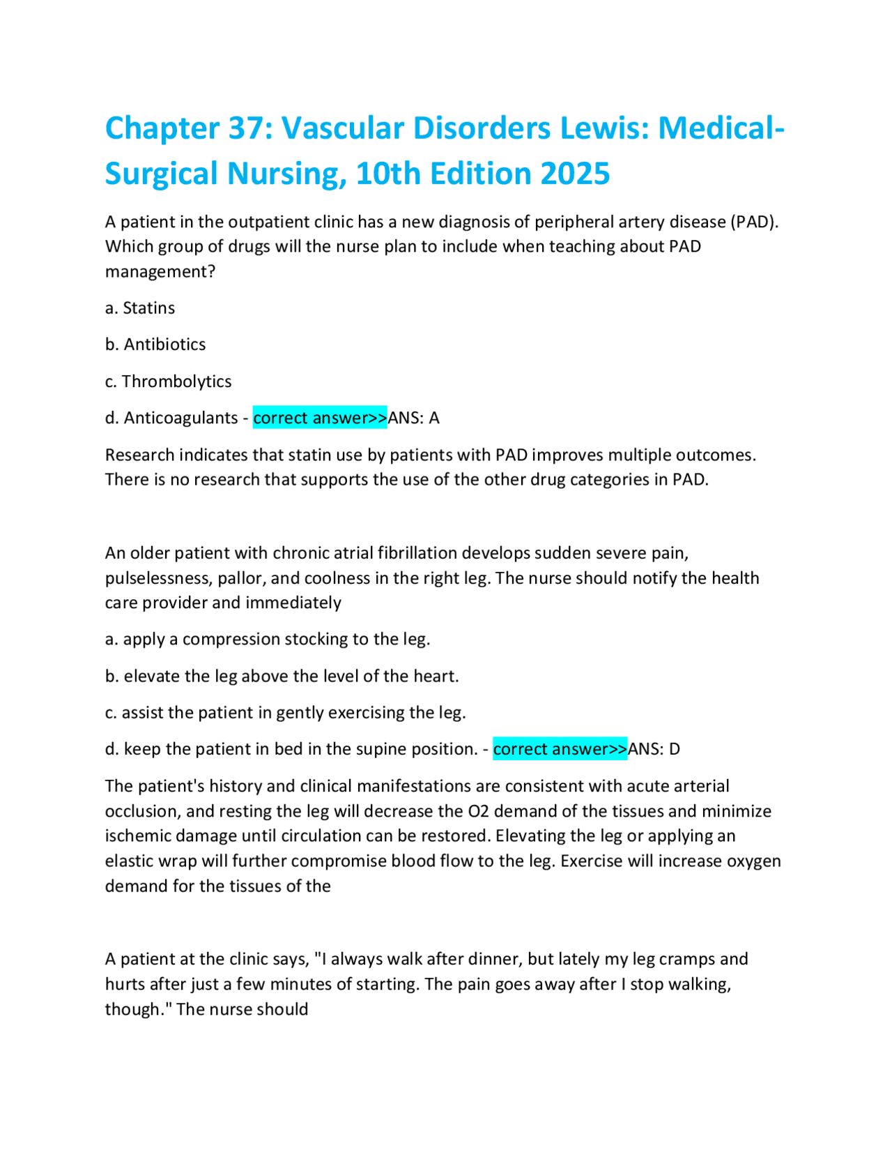Chapter 37: Vascular Disorders Lewis: Medical Surgical Nursing, 10th ...