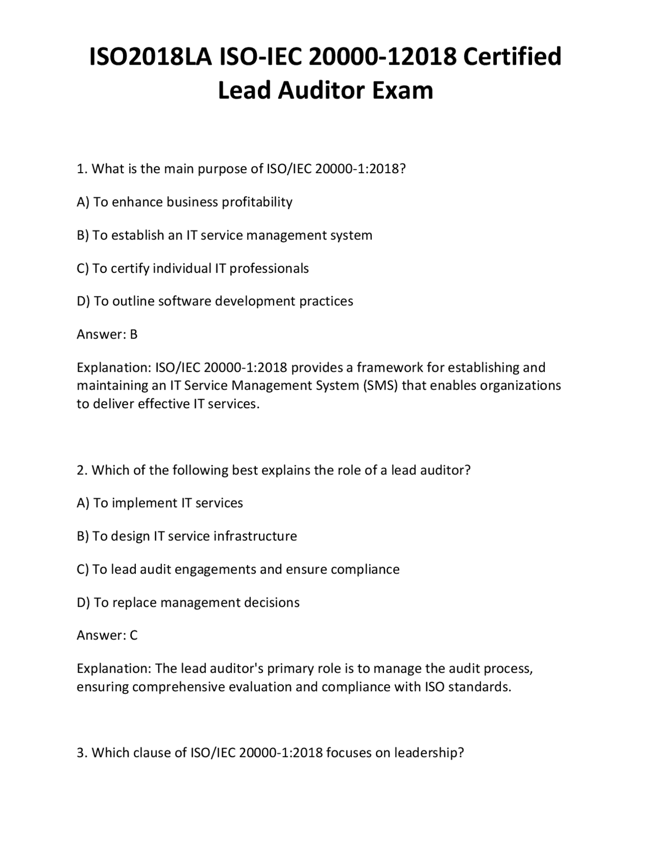 ISO/IEC 20000-1:2018 Certified Lead Auditor Exam Questions and Answers ...