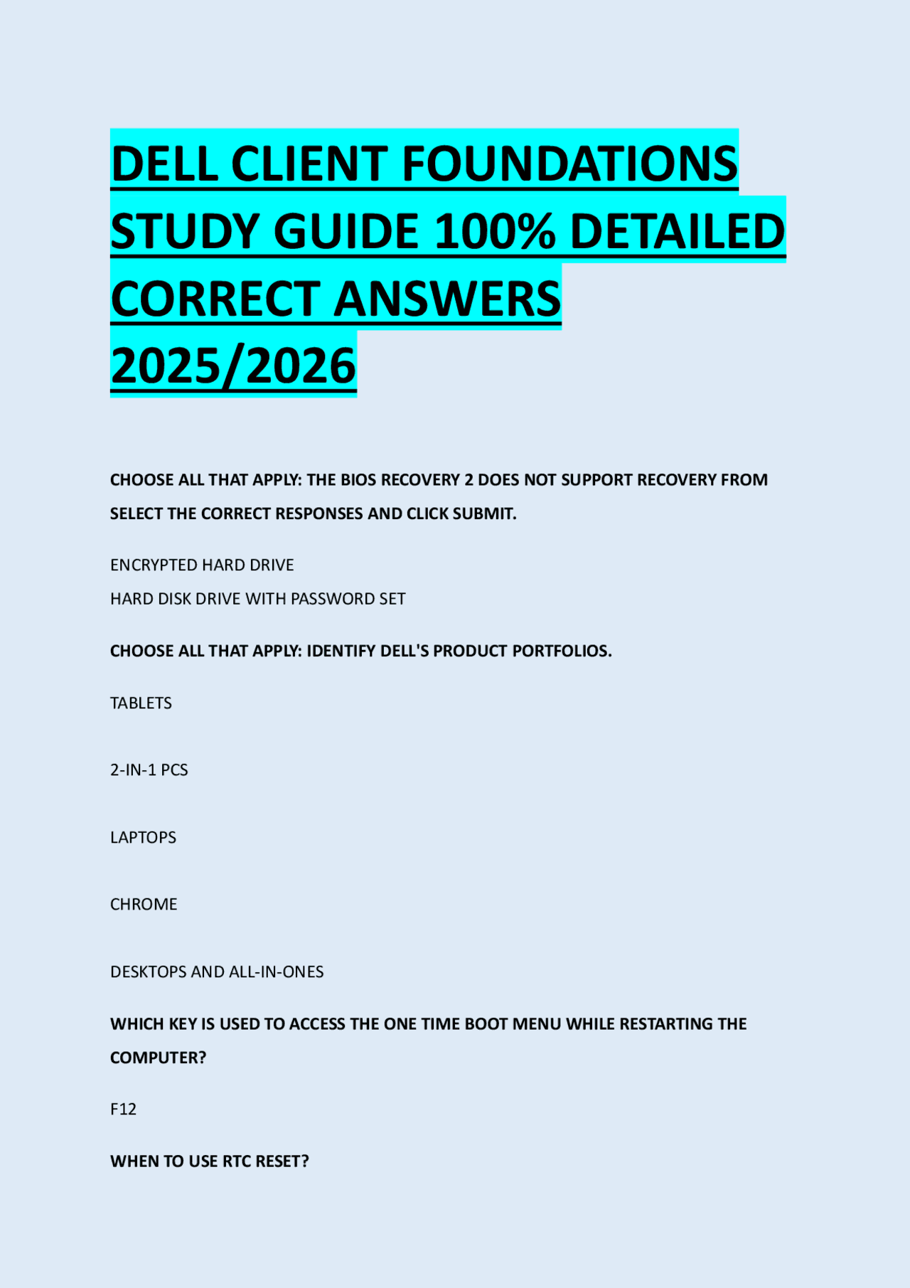 DELL CLIENT FOUNDATIONS STUDY GUIDE 100% DETAILED CORRECT ANSWERS 2025/ ...